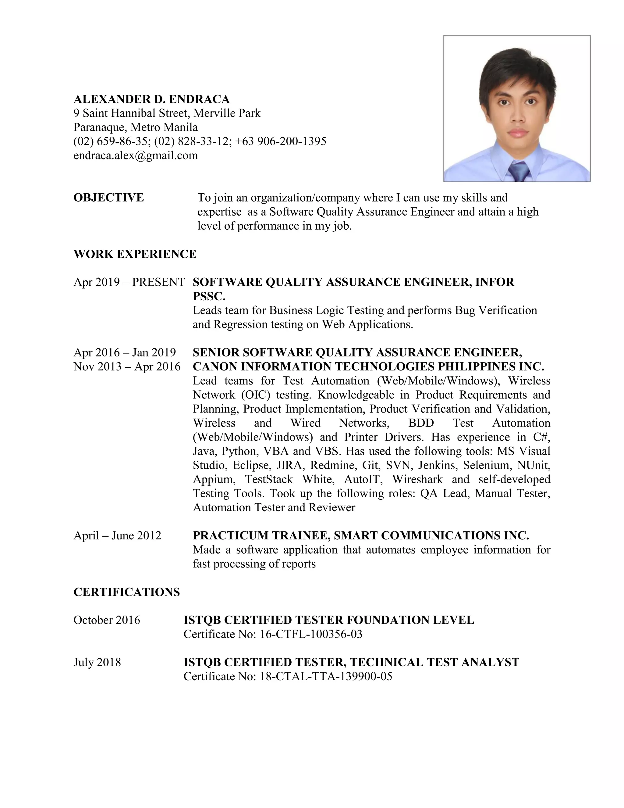 Resume alex endraca | PDF | Free Download