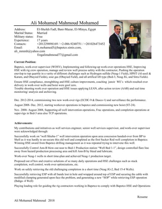 Resume ali mohamed mahmoud 2018 | PDF