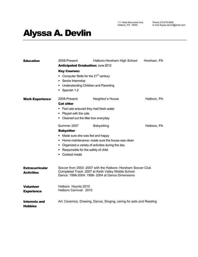 Resume alyssa devlin | DOCX