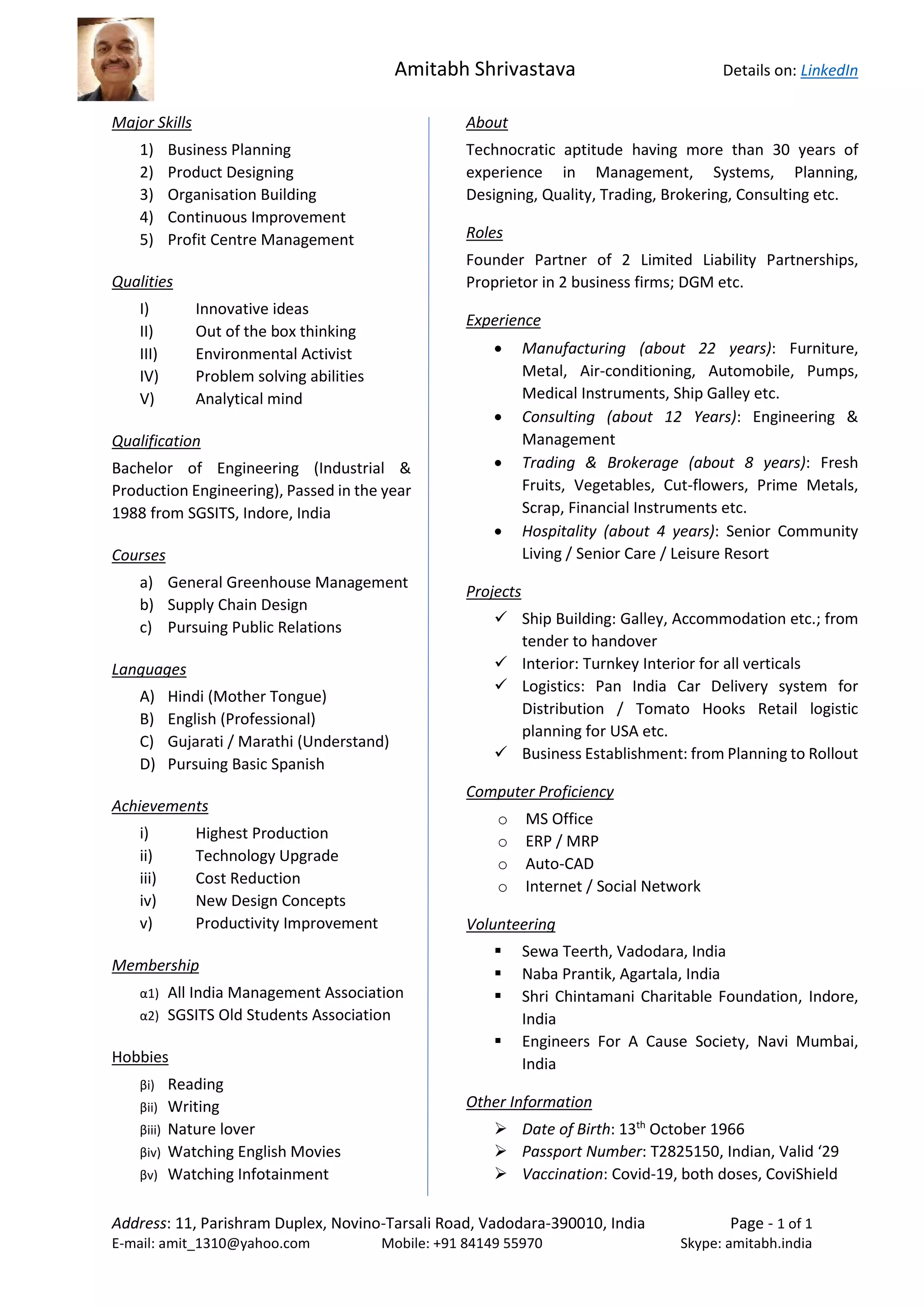 Resume - Amitabh Shrivastava | PDF