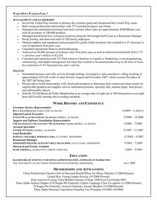 Resume and cover letter for wade walker 2010 | PDF