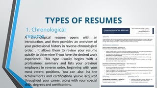 RESUME AND ITS TYPES.pptx used tp prepare a resume | PPT