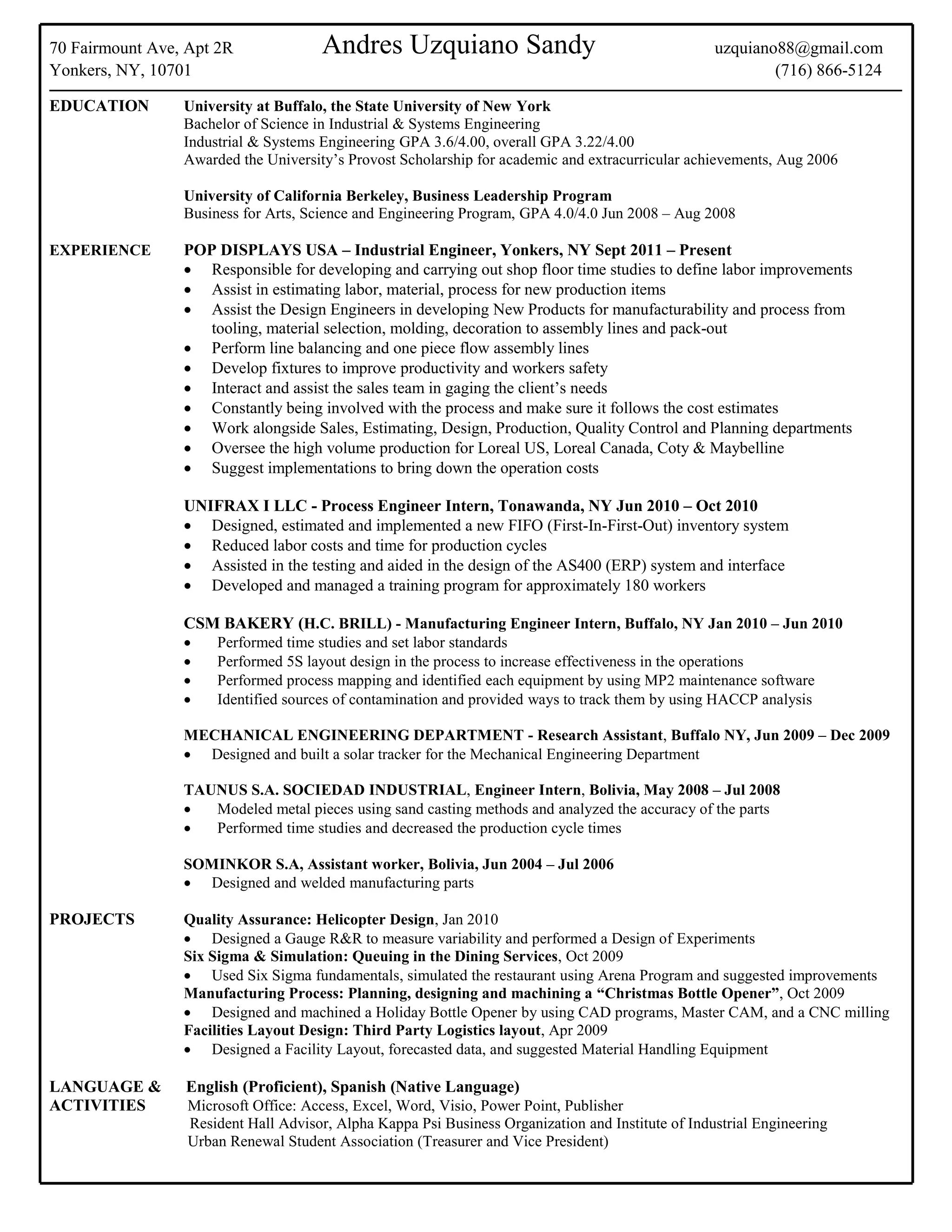 Resume andres uzquiano | PDF