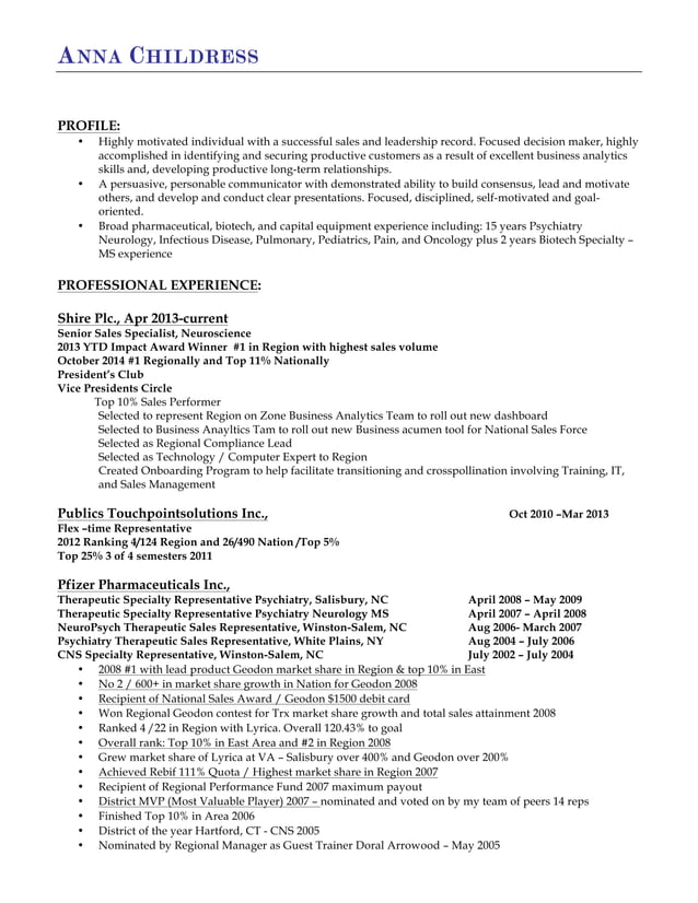 Resume anna childress linked in2014 | PDF | Pharmaceutical Industry | Industries