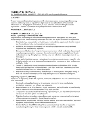 Resume | DOC | Manufacturing Industry | Industries