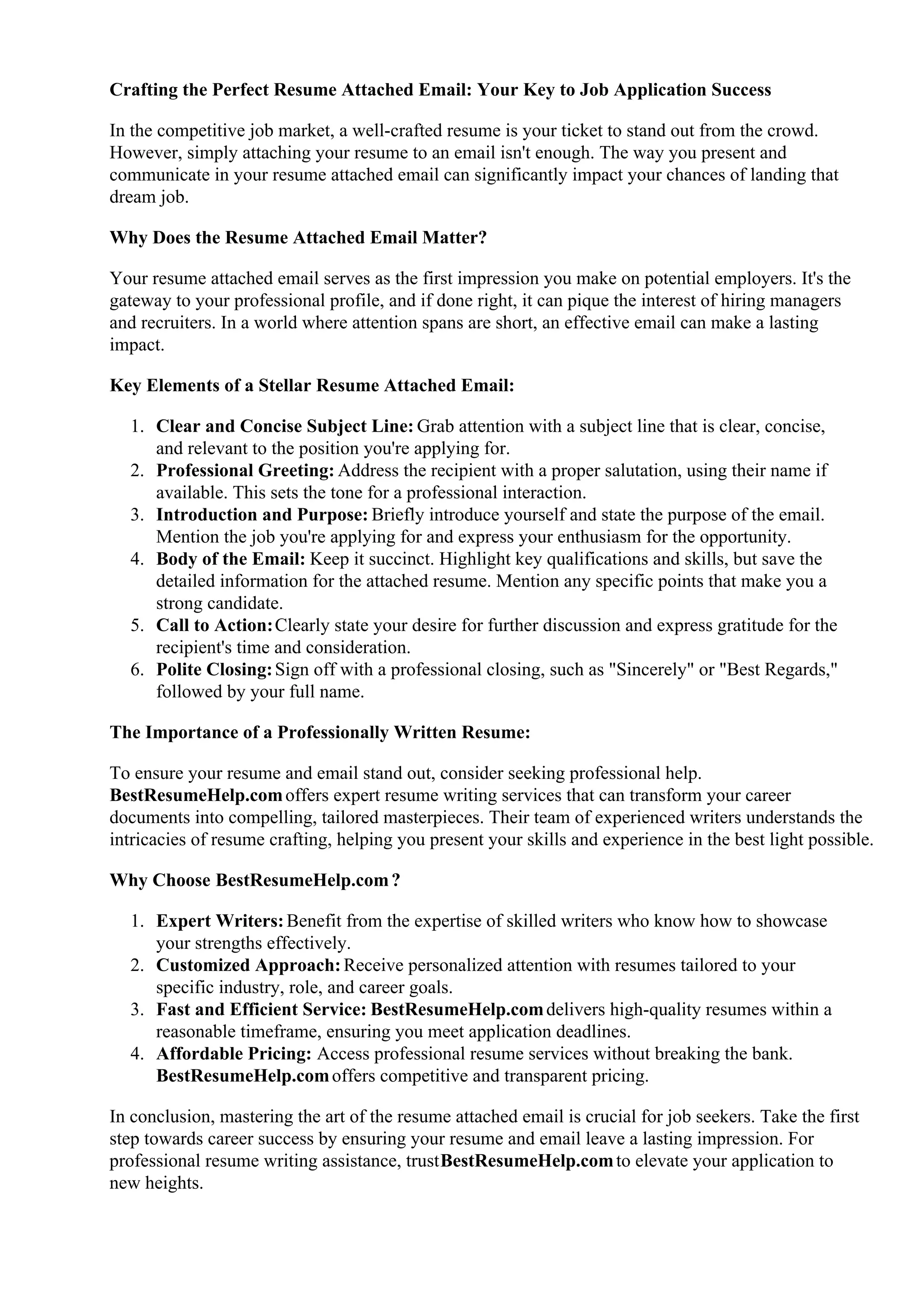 Resume Attached Email | PDF