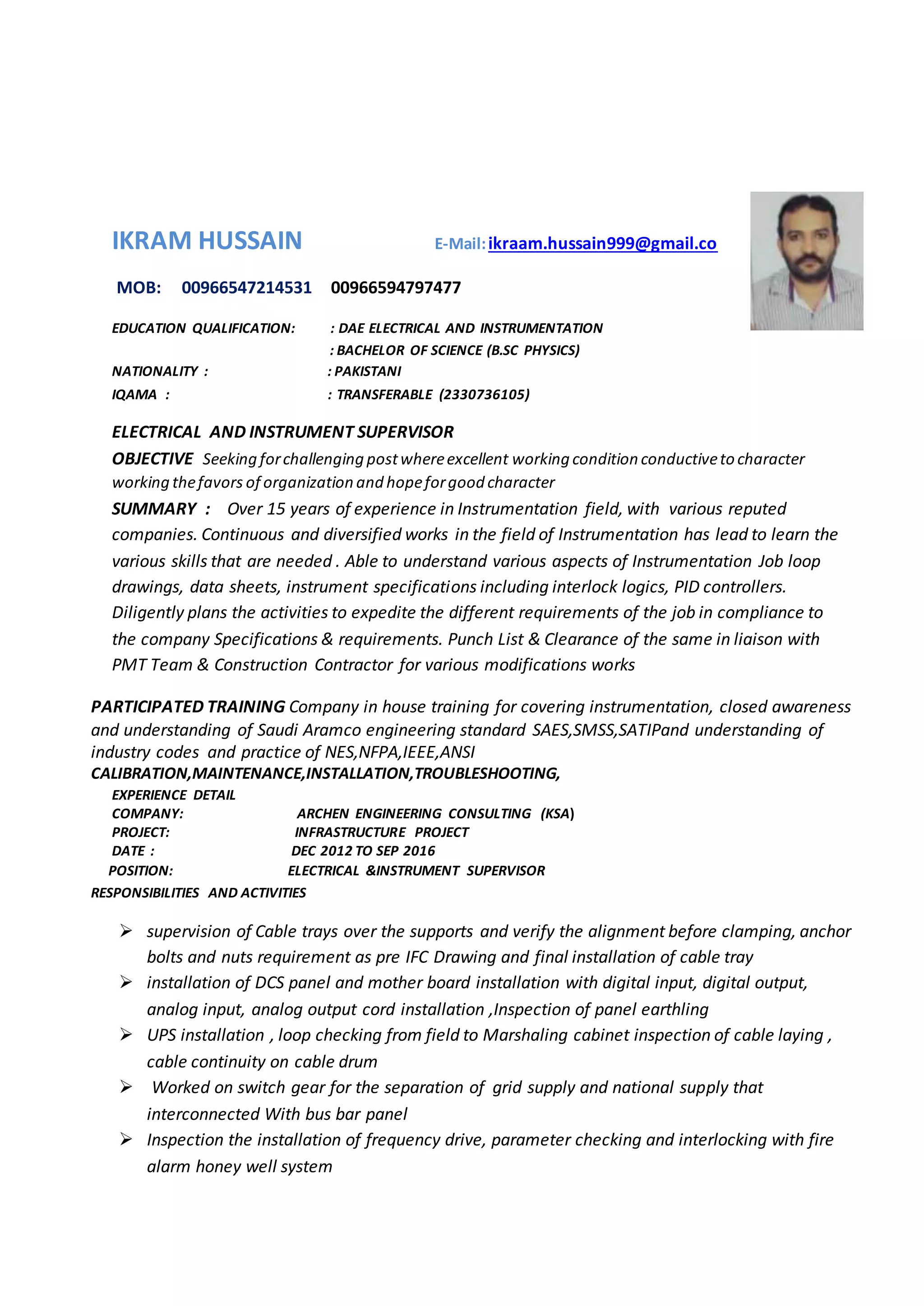 ELECTRICAL AND INSTRUMENT SUPERVISOR | DOCX