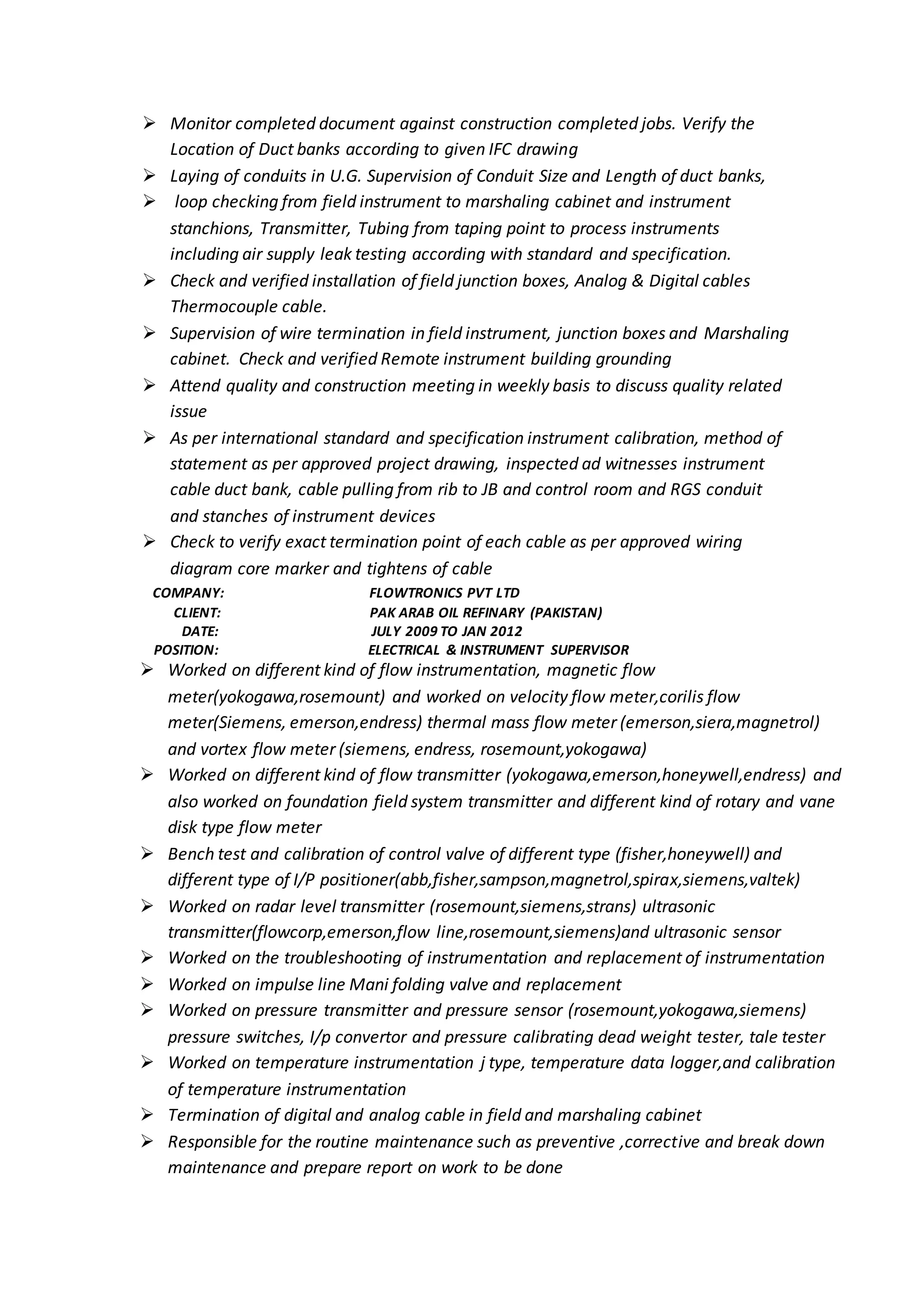 ELECTRICAL AND INSTRUMENT SUPERVISOR | DOCX