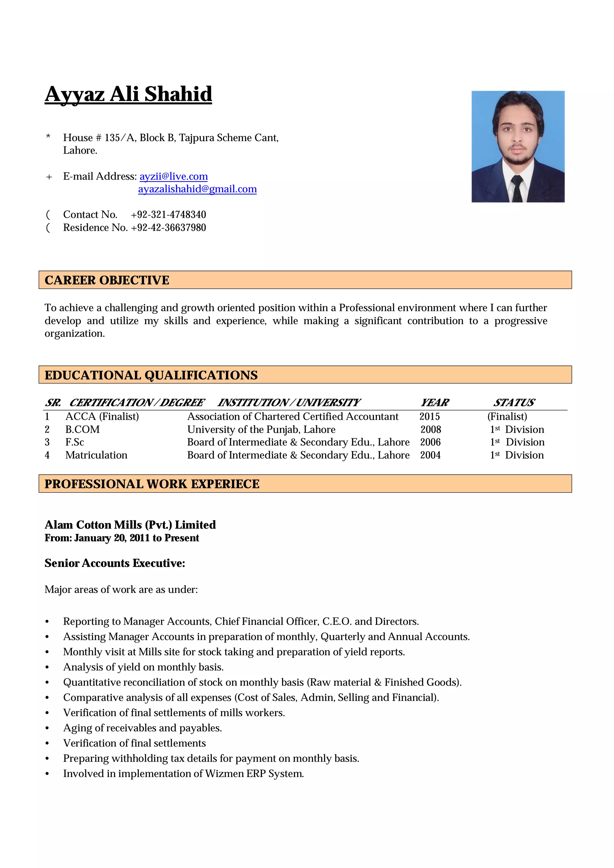 Resume ayyaz ali shahid | PDF