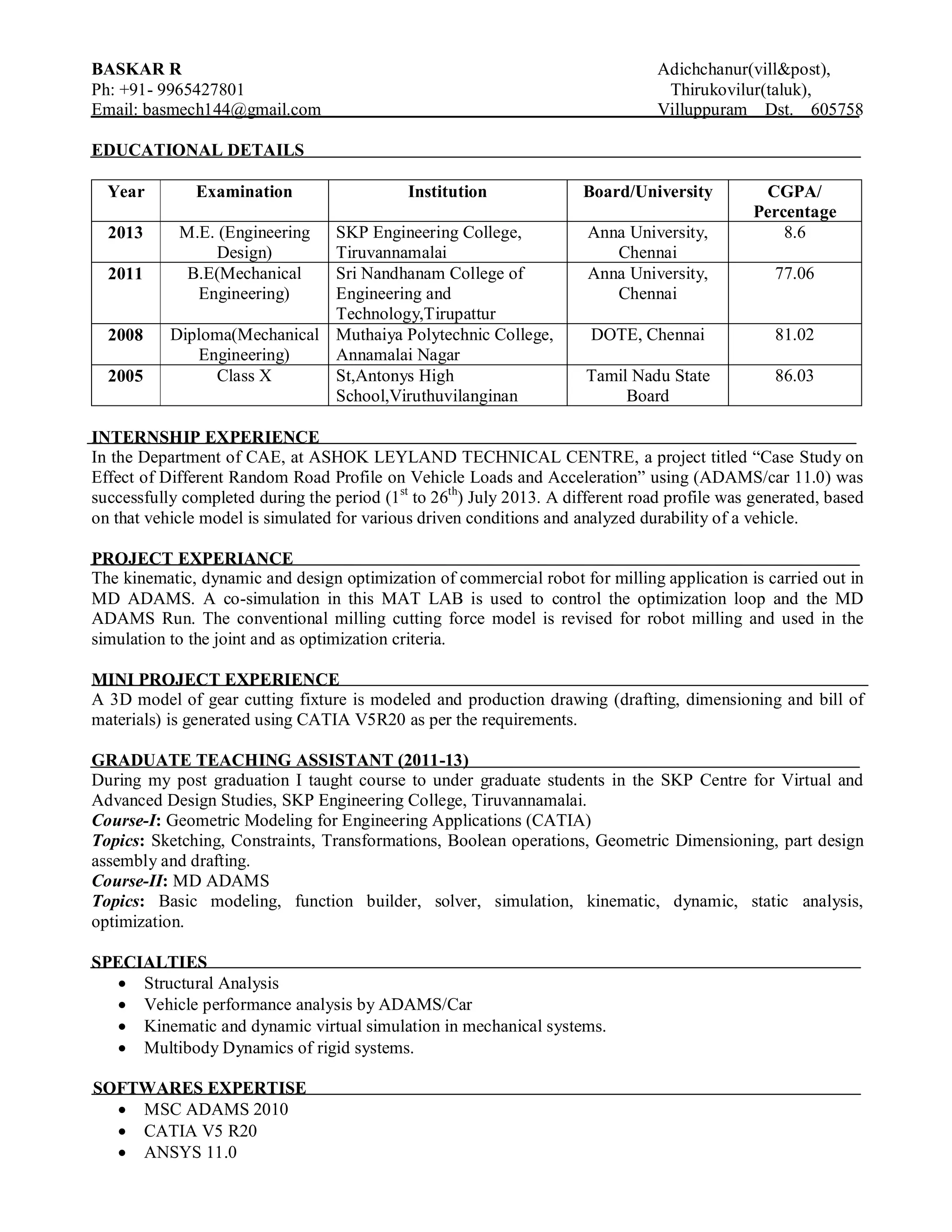 Resume baskar | PDF