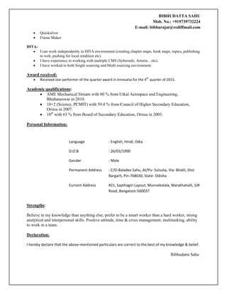 Resume bibhudatta sahu | PDF