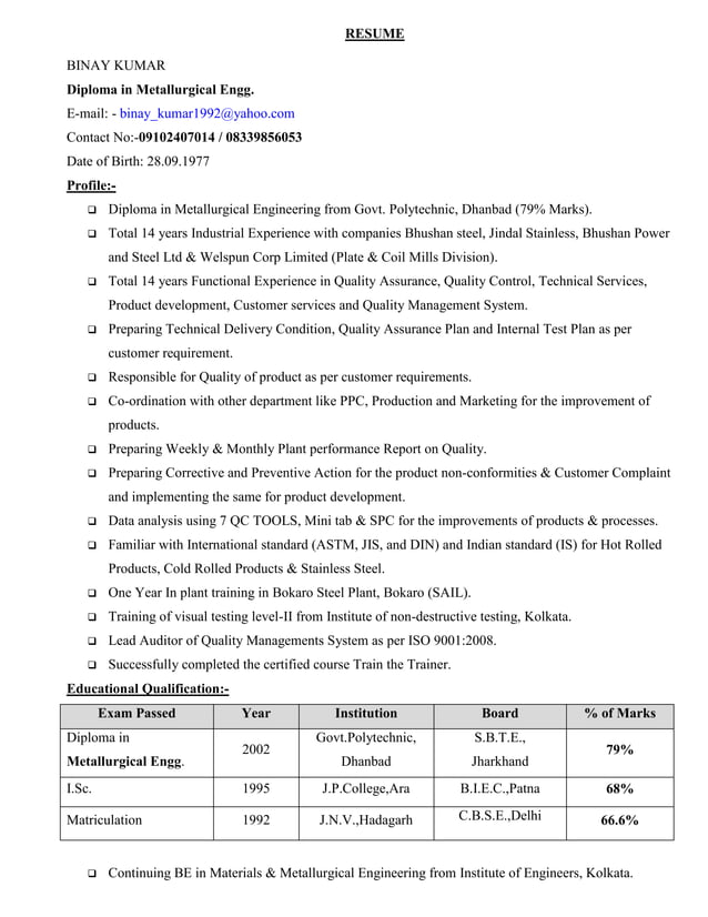 Metallurgical Engineer | PDF