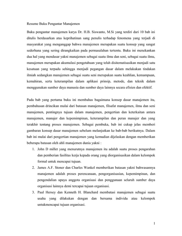 Resume buku pengantar manajemen | DOC