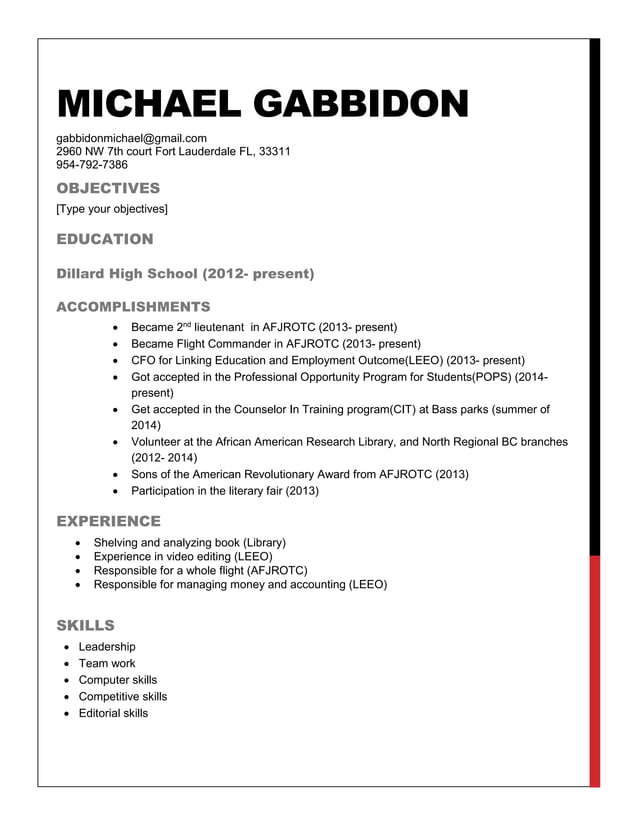 Resume by michael gabbidon | DOCX
