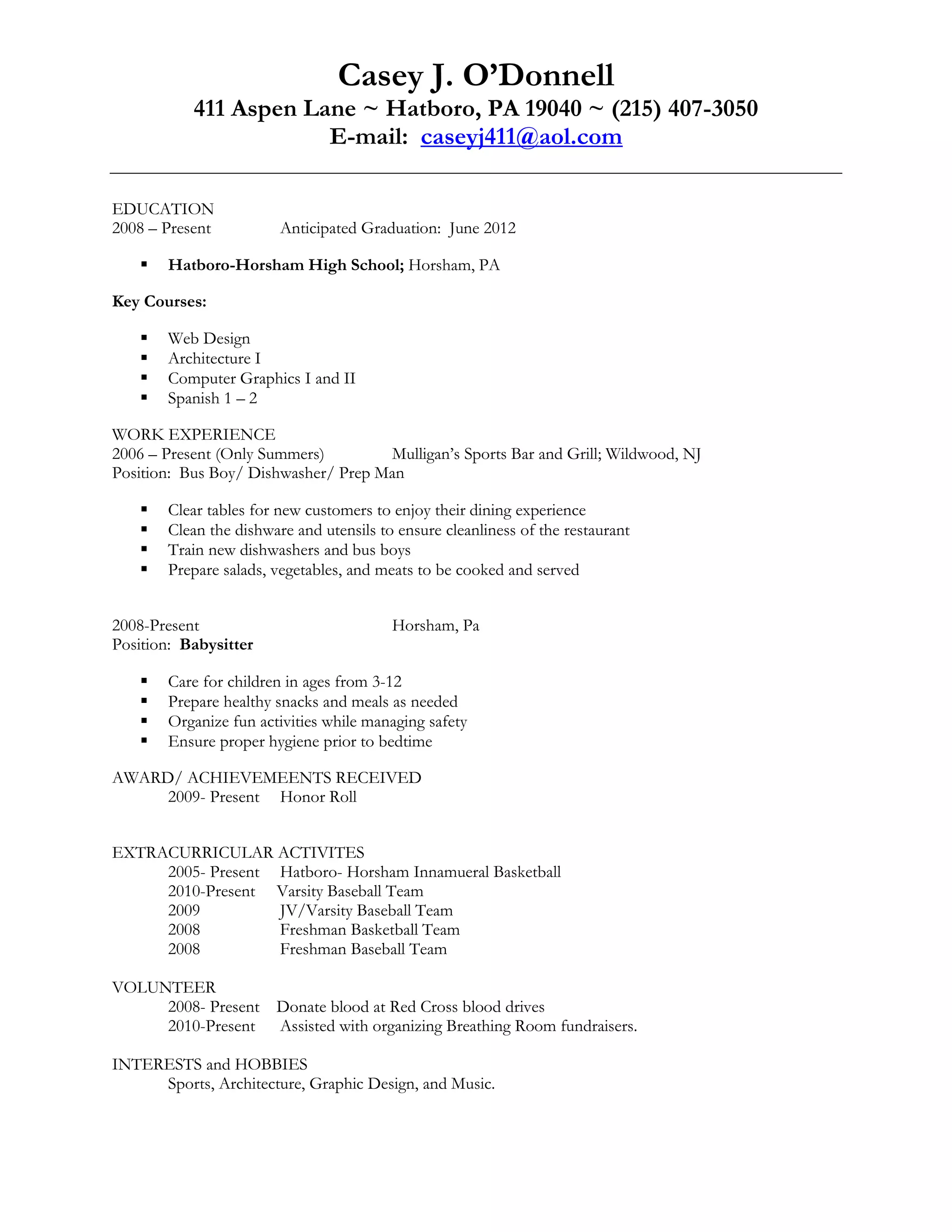 Resume casey o | DOCX