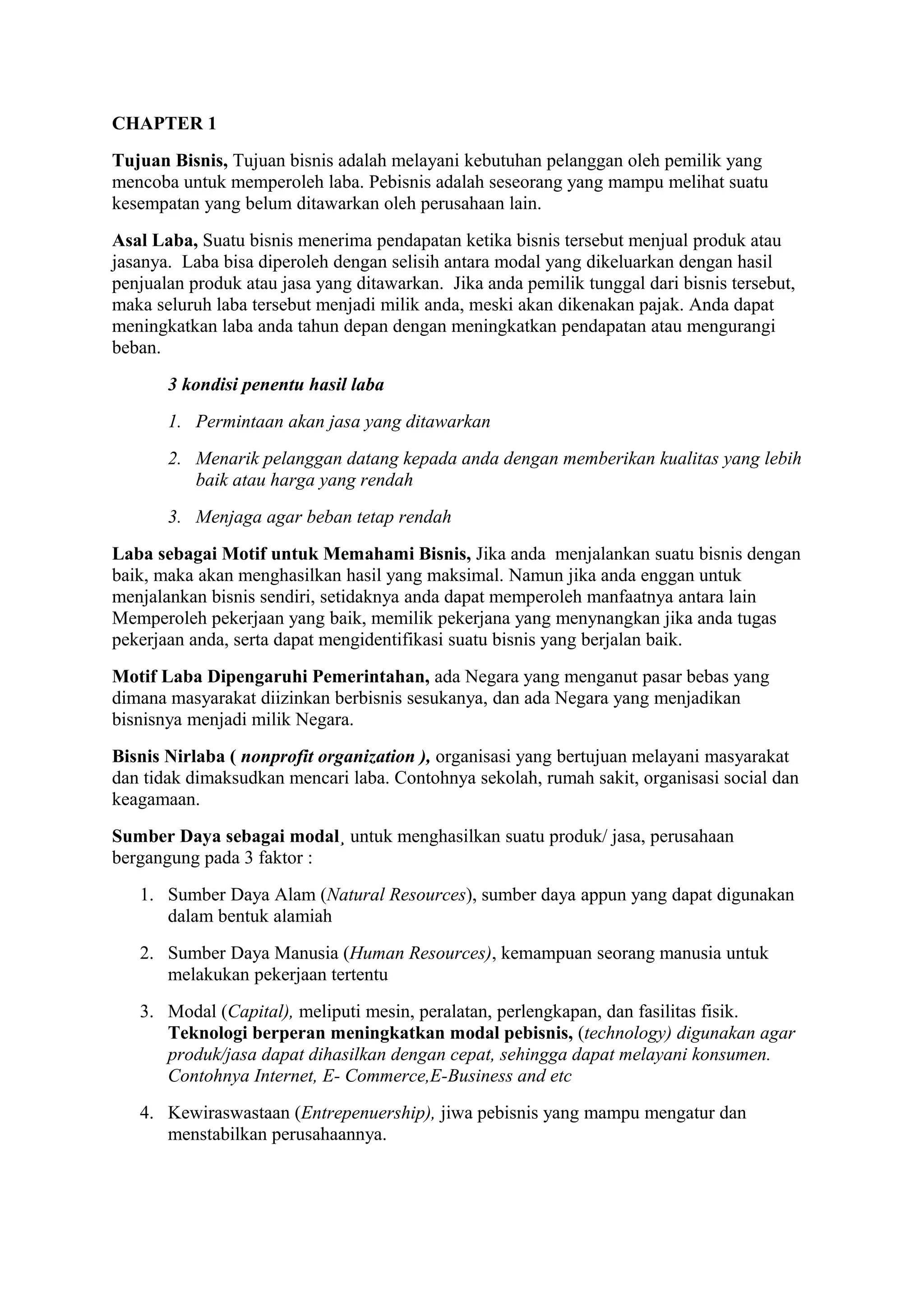 RESUME BAB 1 BUKU INTRODUCTION TO BUSINESS JEFF MADURA | DOC