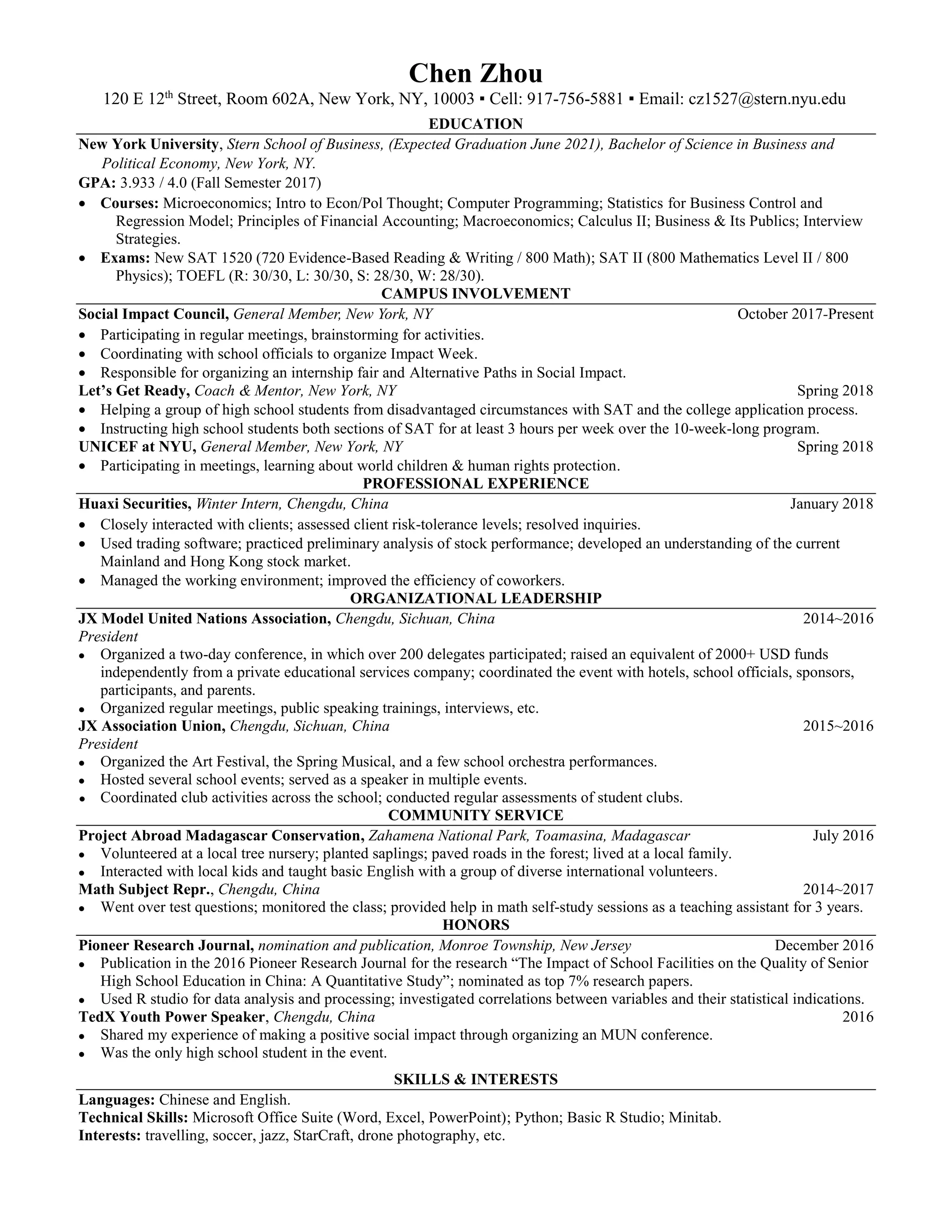 Resume chen 2018 | PDF | Business | Business and Finance