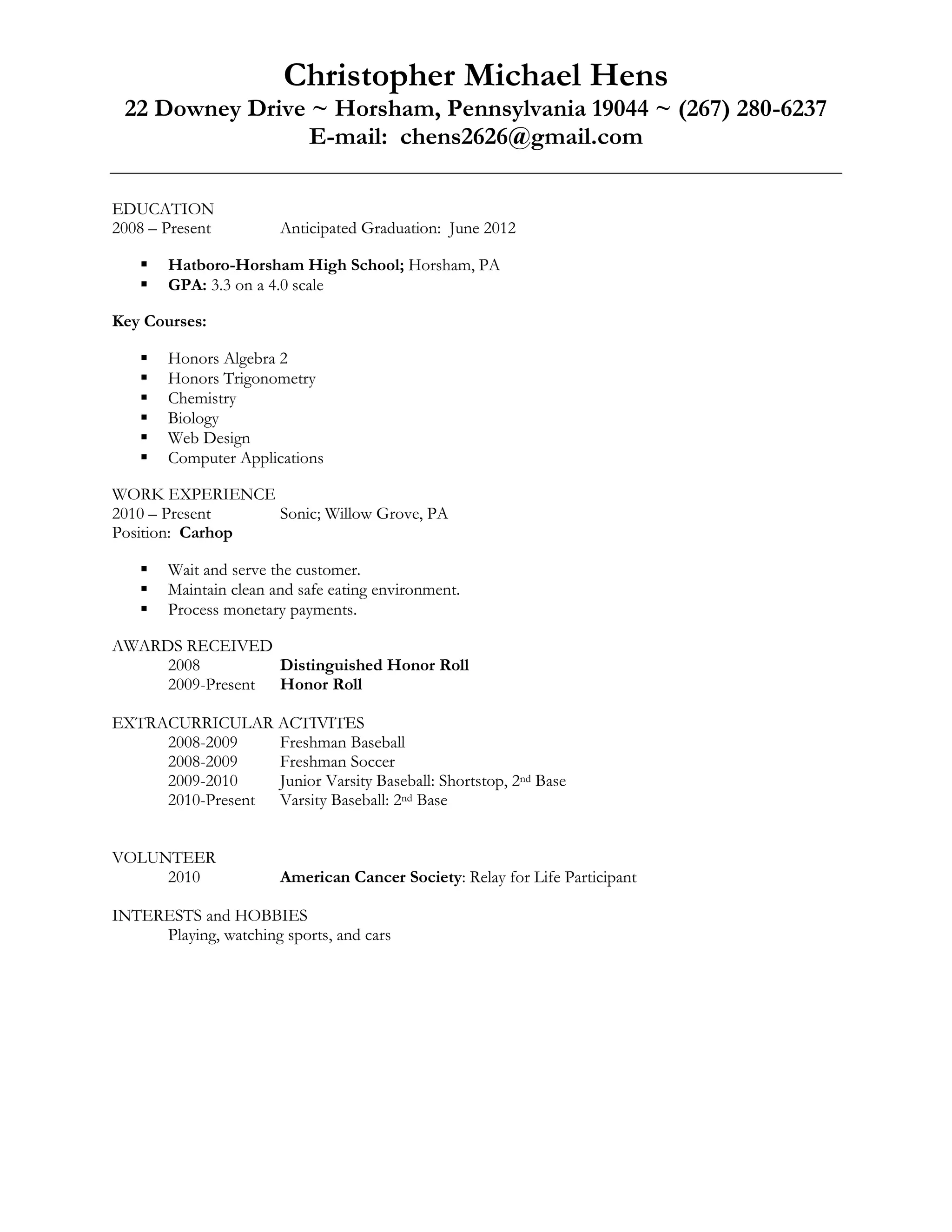 Resume chris hens | DOCX