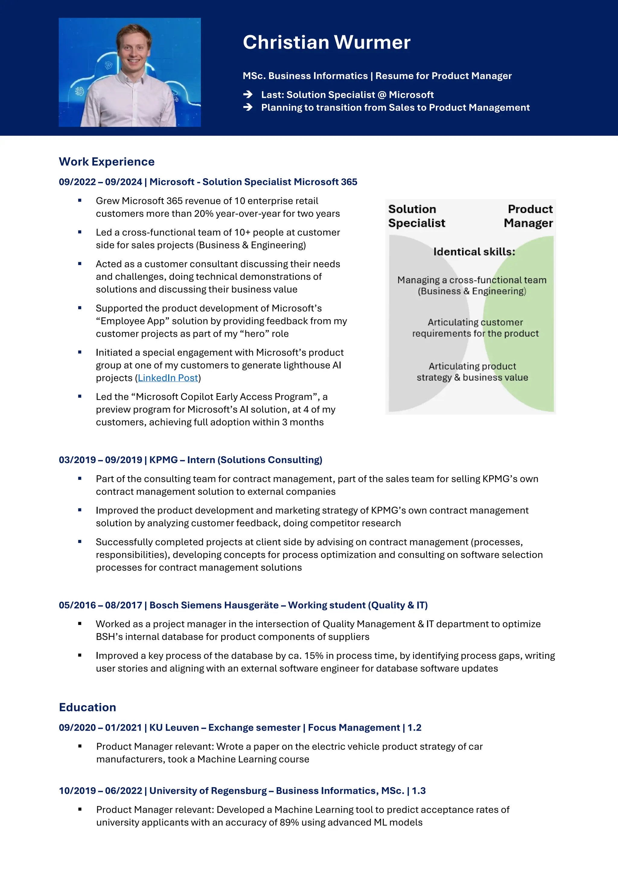 My Resume for becoming a Product Manager | PDF