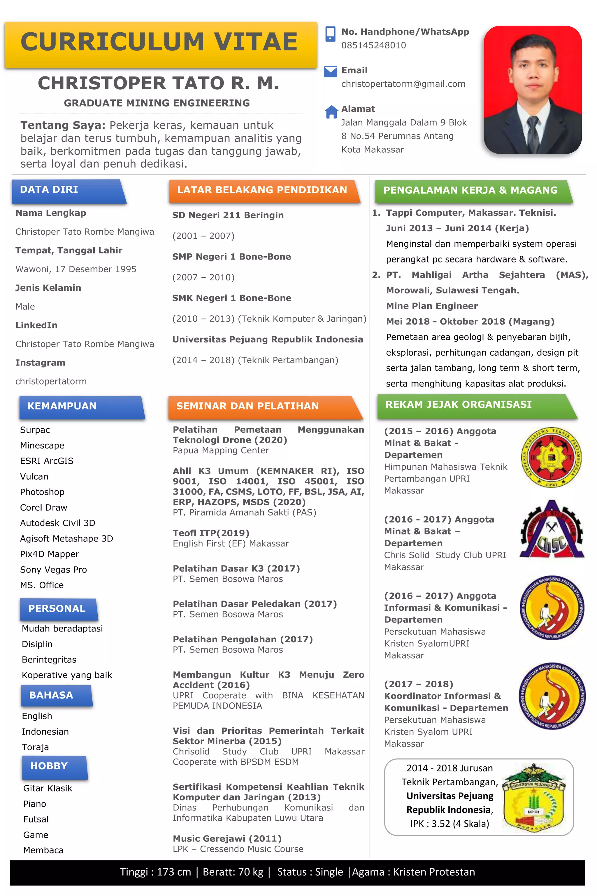 Resume 2020 - Christoper Tato Rombe Mangiwa | PDF