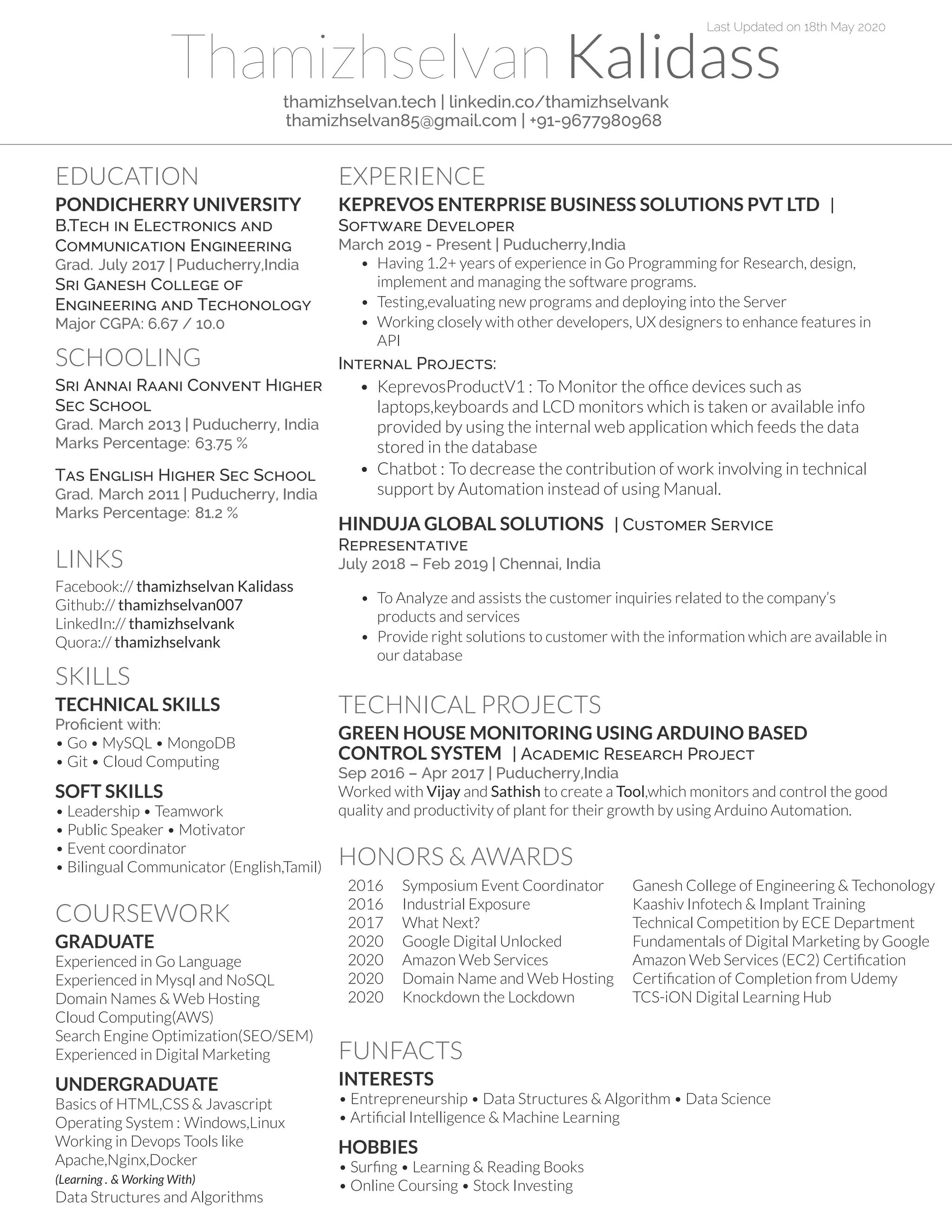 Thamizhselvan Kalidass - Resume | PDF