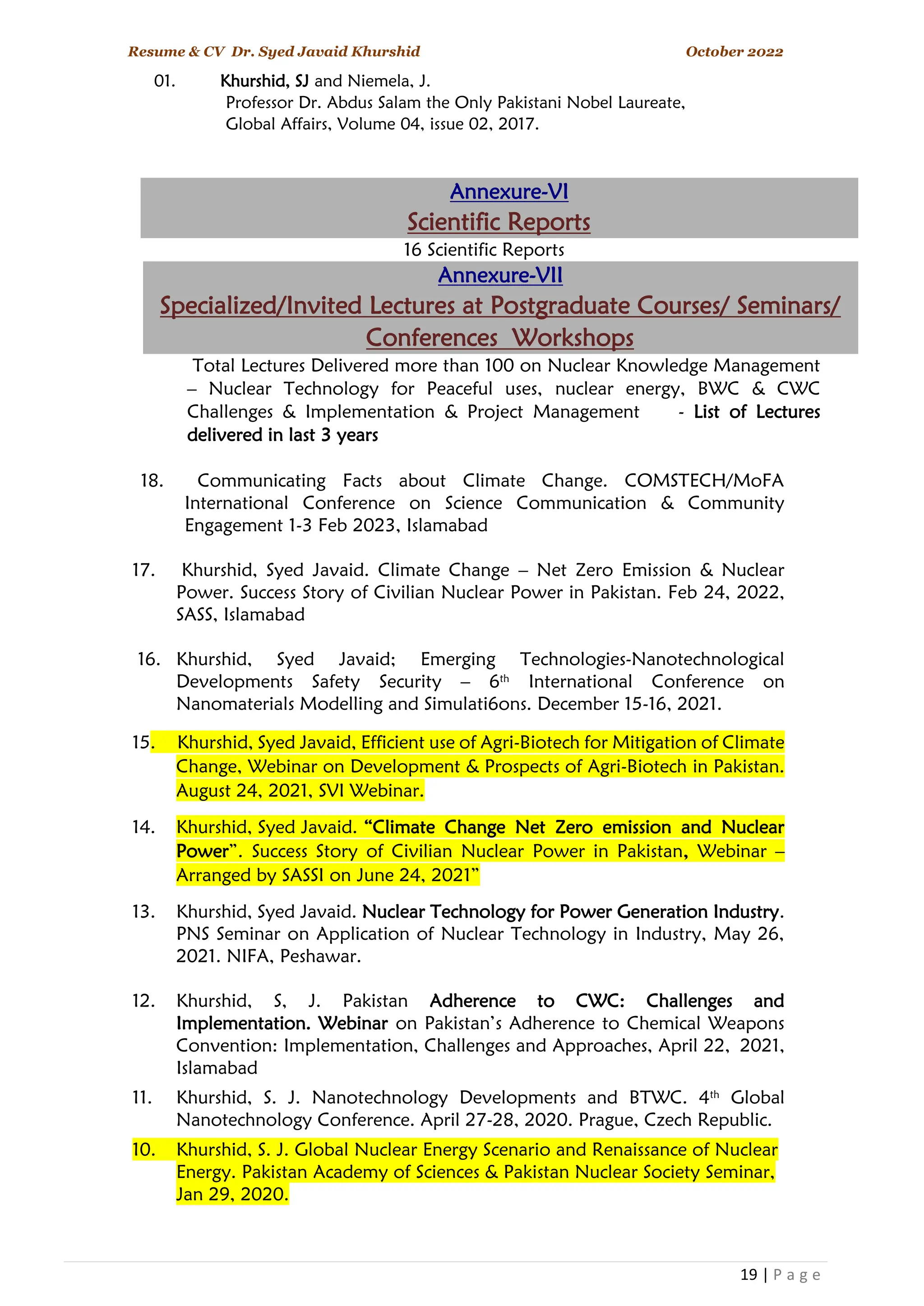 Professor Dr. Syed Javaid Khurshid, Consultant | PDF