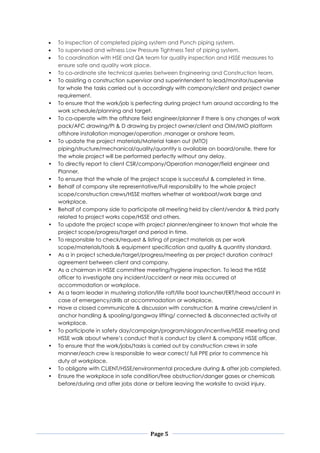 Offshore shift supervisor cum Offshore Construction Superintendent | PDF