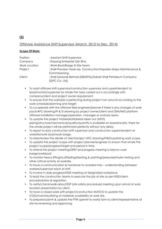 Offshore shift supervisor cum Offshore Construction Superintendent | PDF