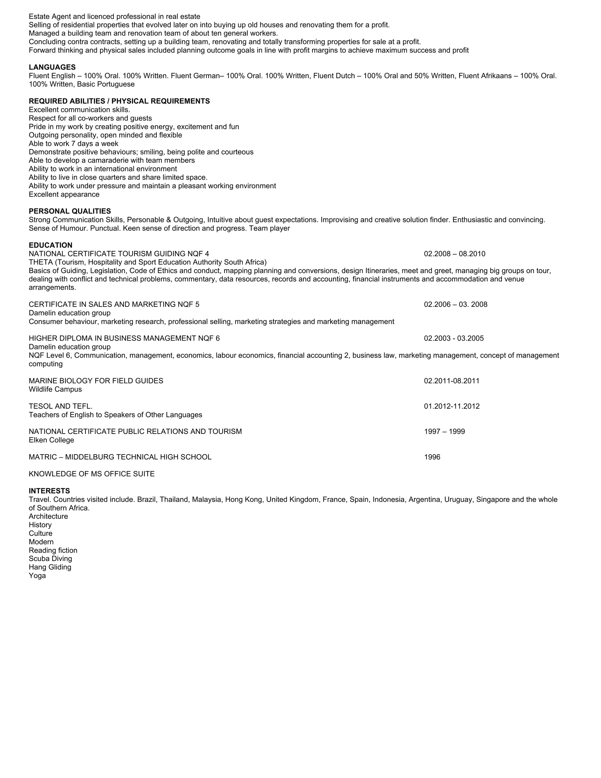 Resume dawid rossouw short pdf | PDF | Africa Travel | Travel Locations