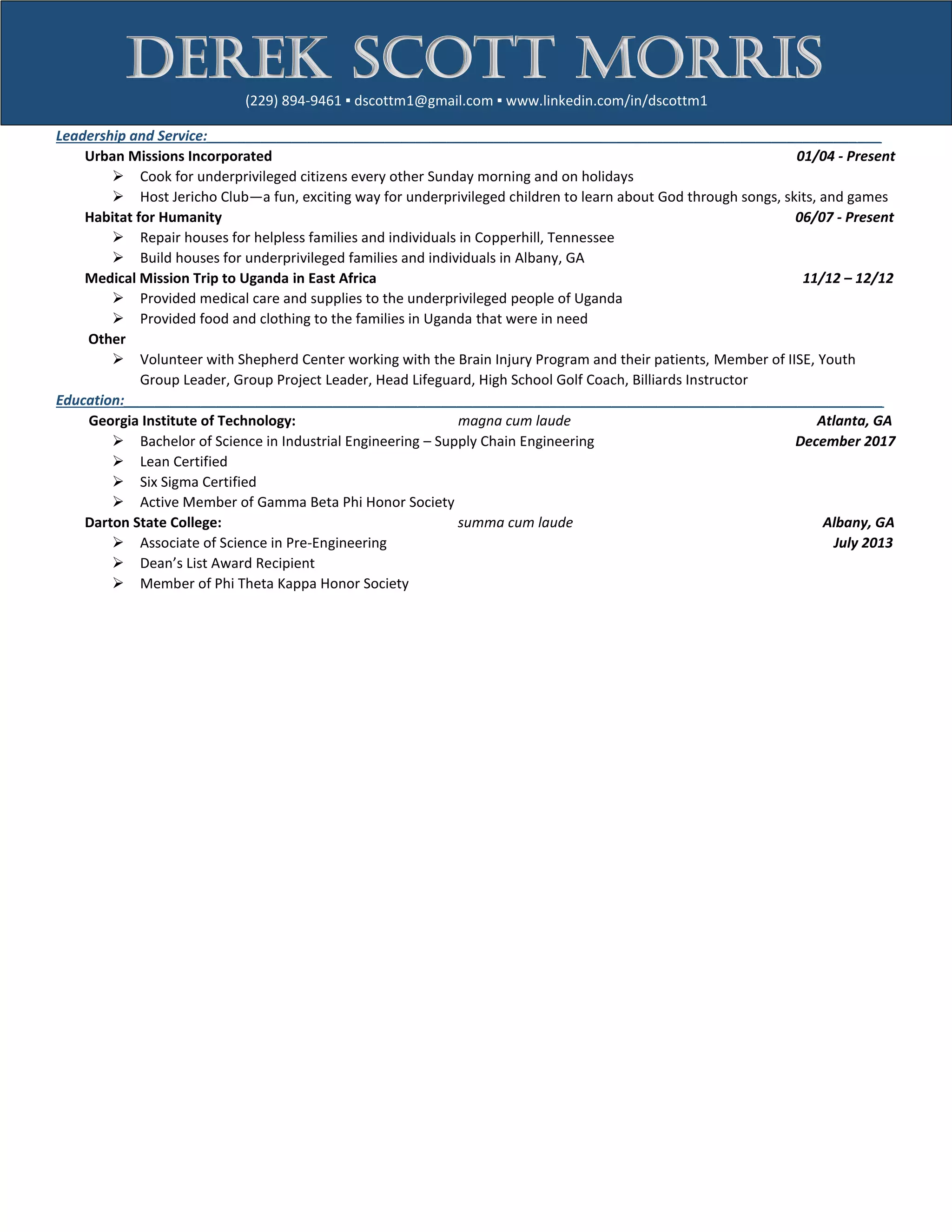 resume_DerekMorris | PDF | Mechanical and Industrial Engineering ...