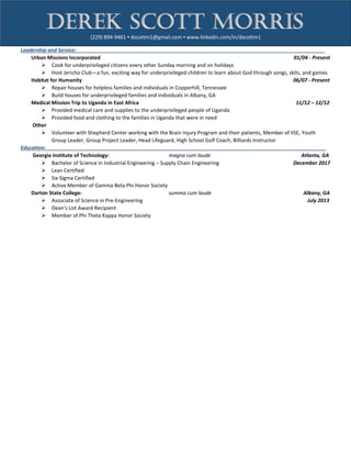 resume_DerekMorris | PDF | Mechanical and Industrial Engineering ...