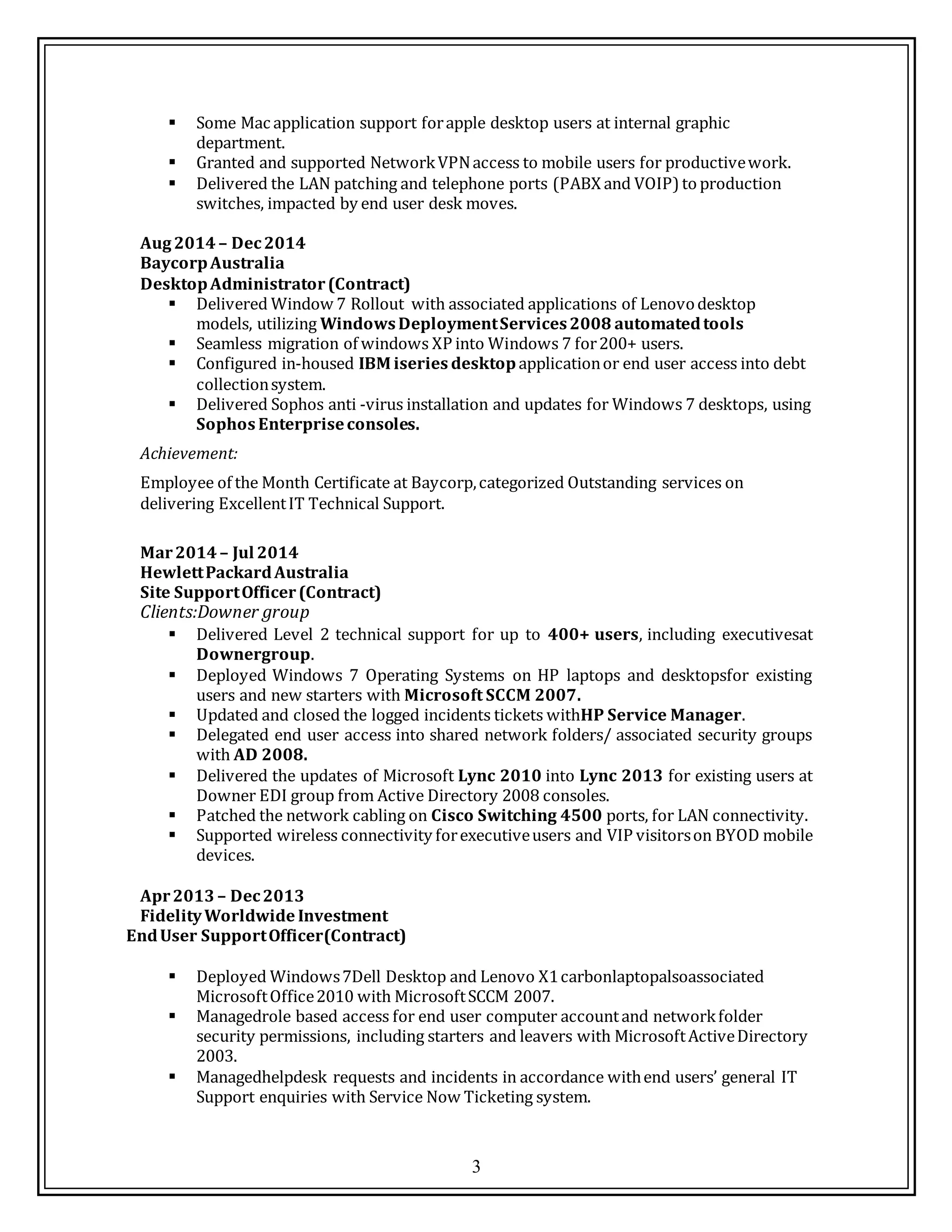 Resume desktop support 2016 | DOCX