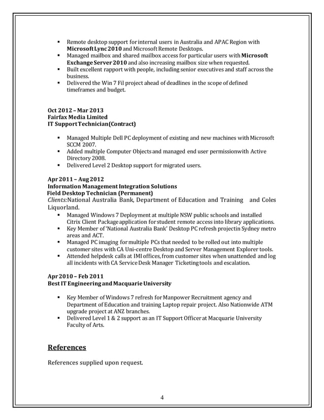 Resume desktop support 2016 | DOCX
