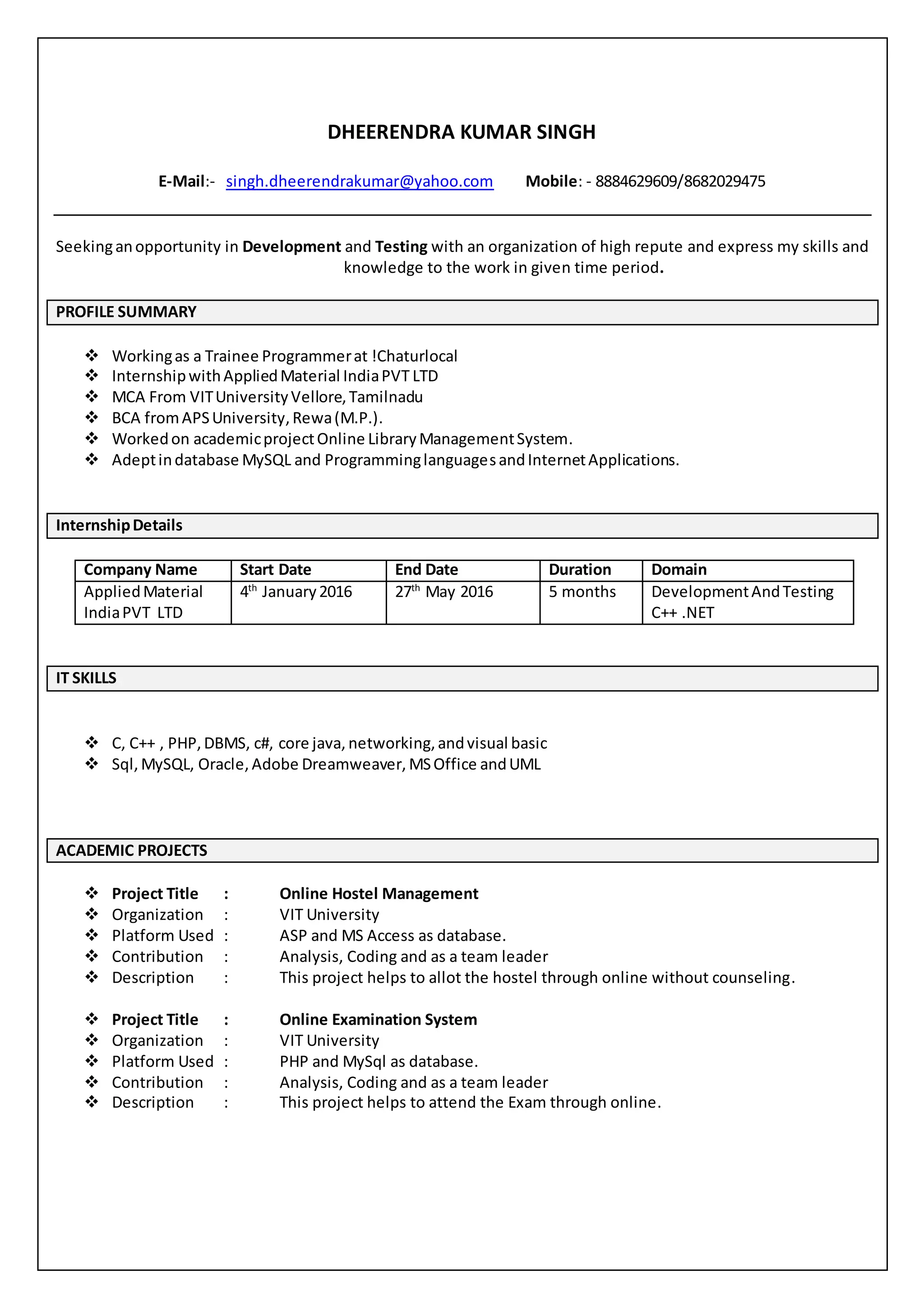 Resume(dheerendra singh) | DOCX