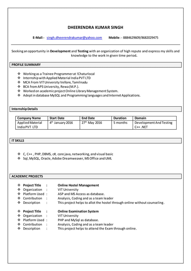 Resume(dheerendra singh) | DOCX