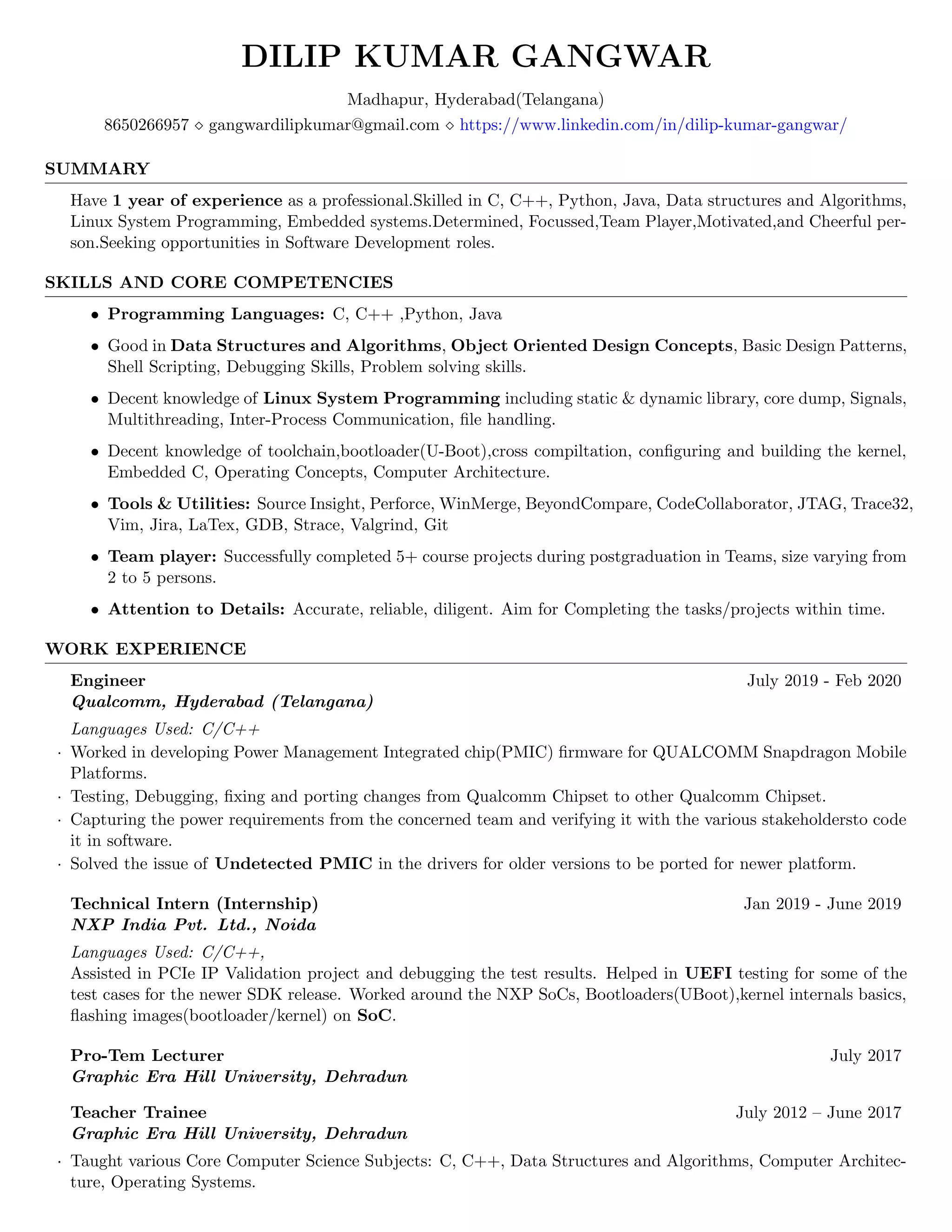 Resume dilip kumar_gangwar | PDF