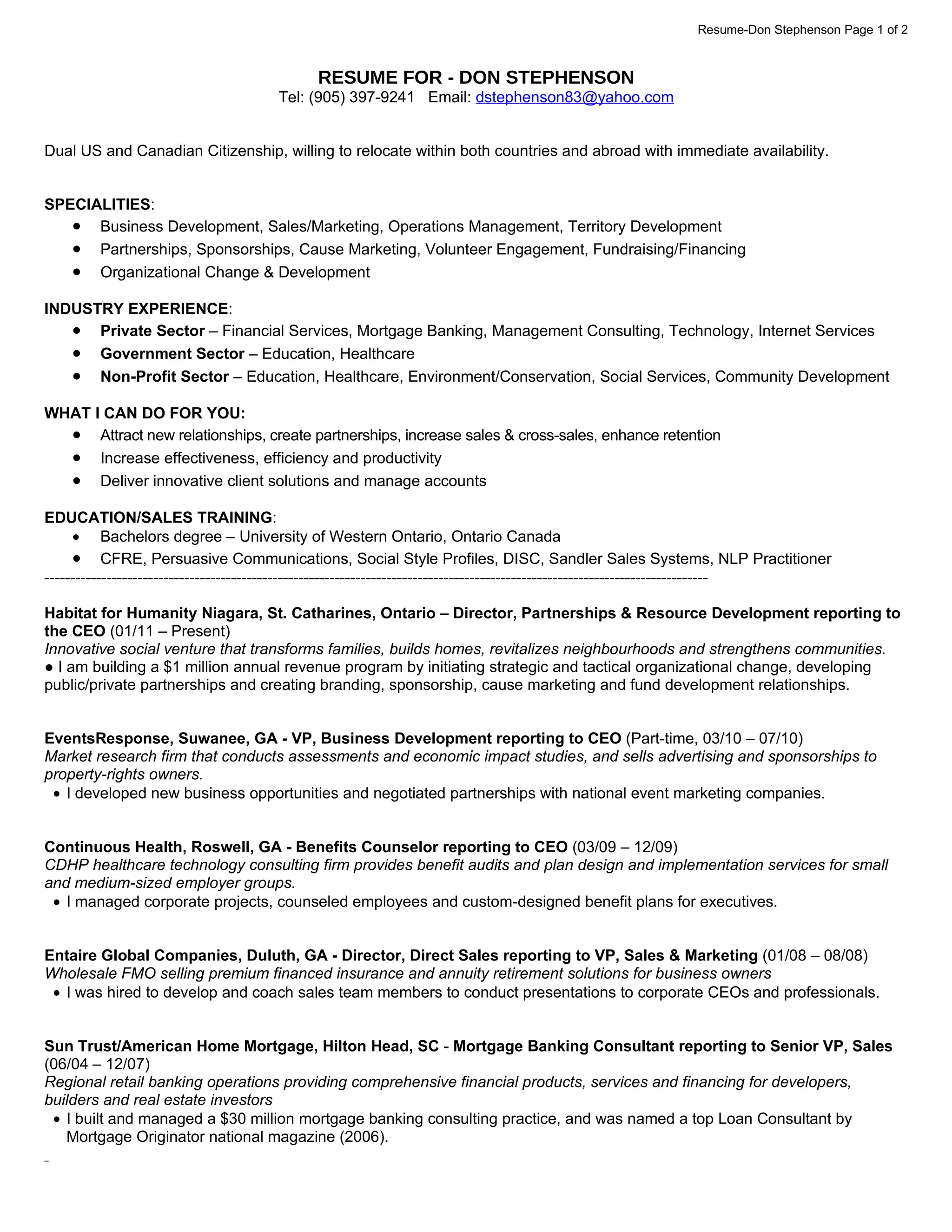 Resume - Don Stephenson | DOC