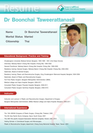 Resume dr boonchai | PDF