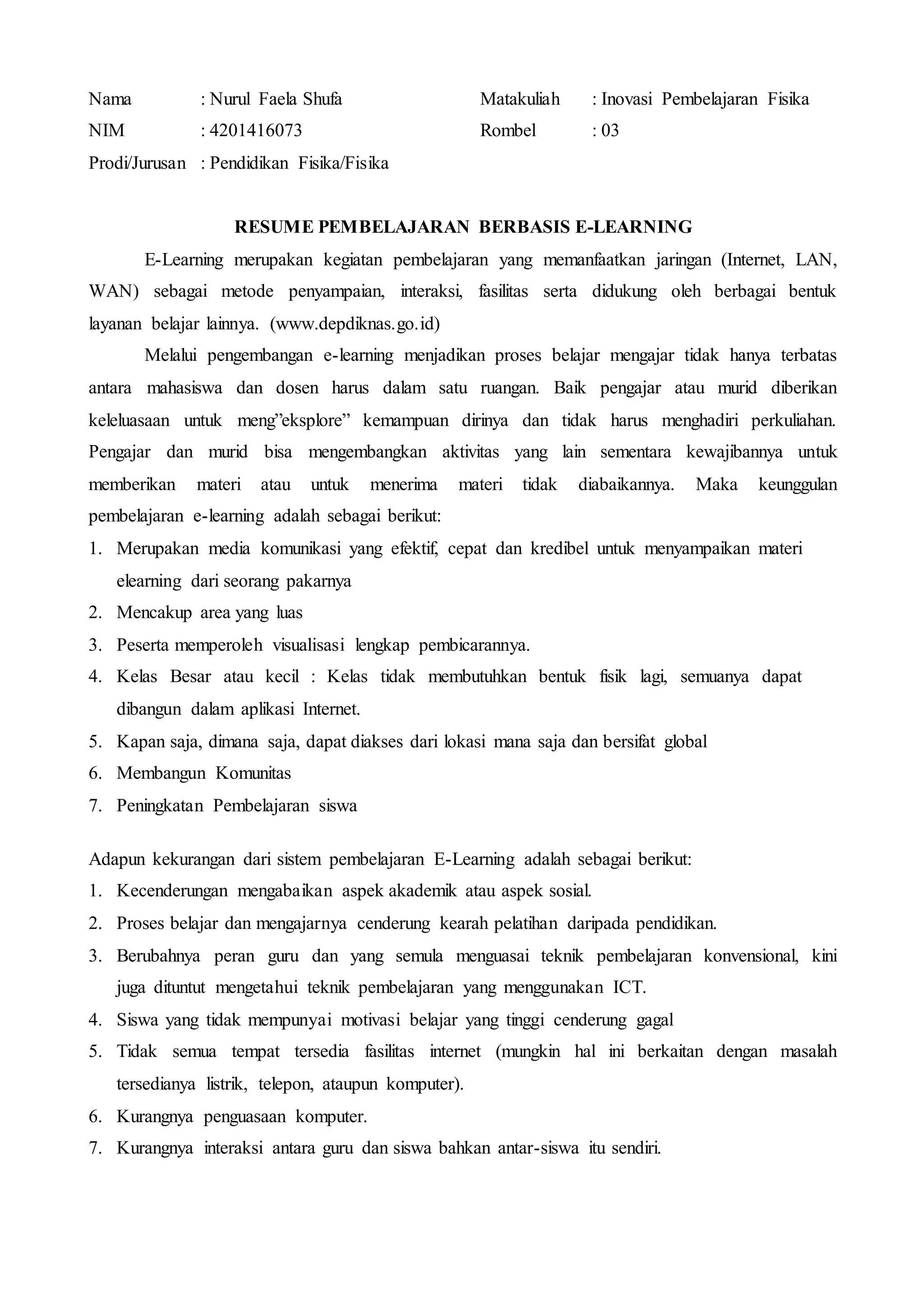 Inovasi Pembelajaran Resume e-learning dan flipped classroom | DOCX