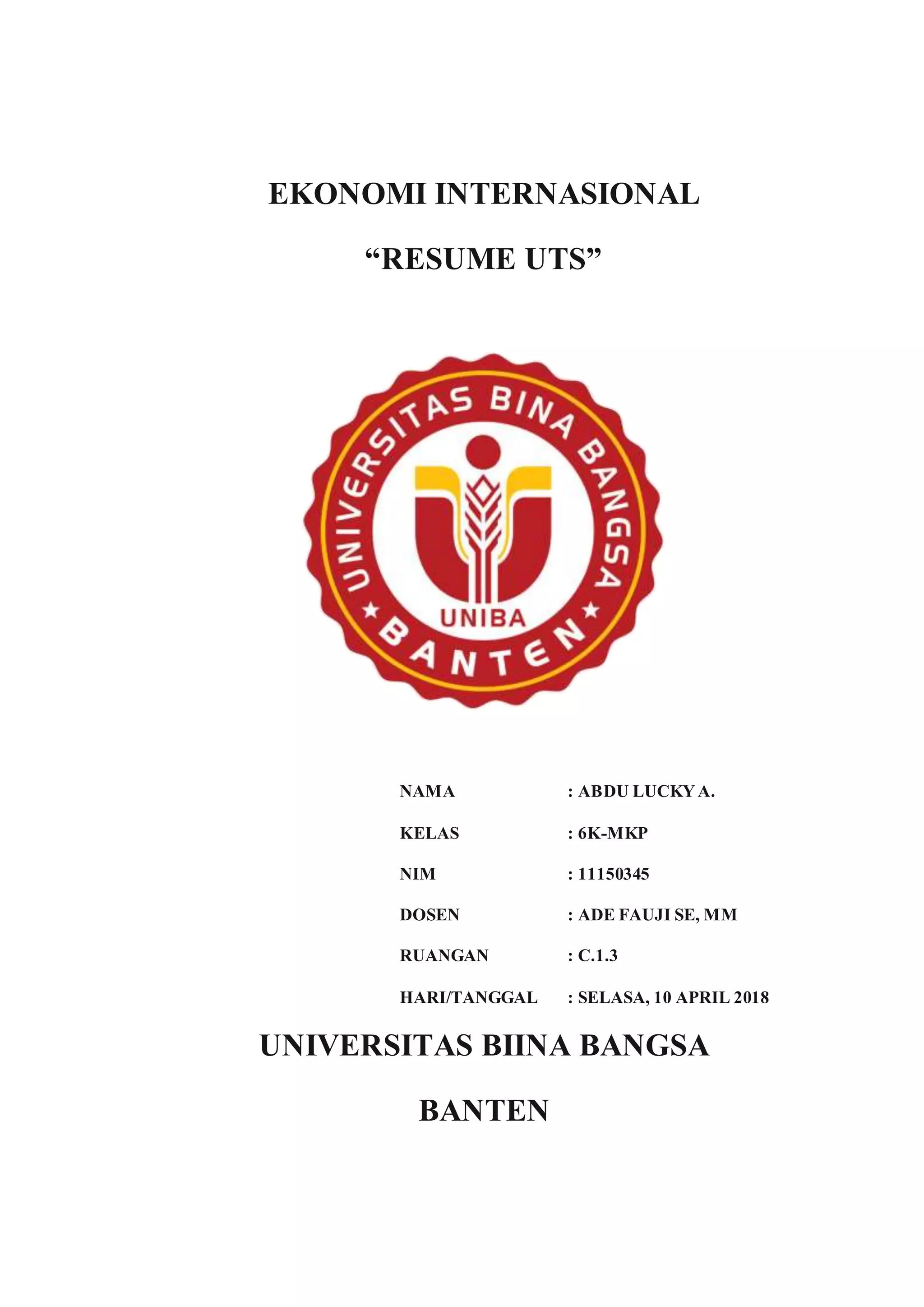 Resume ekonomi internasional uts | PDF