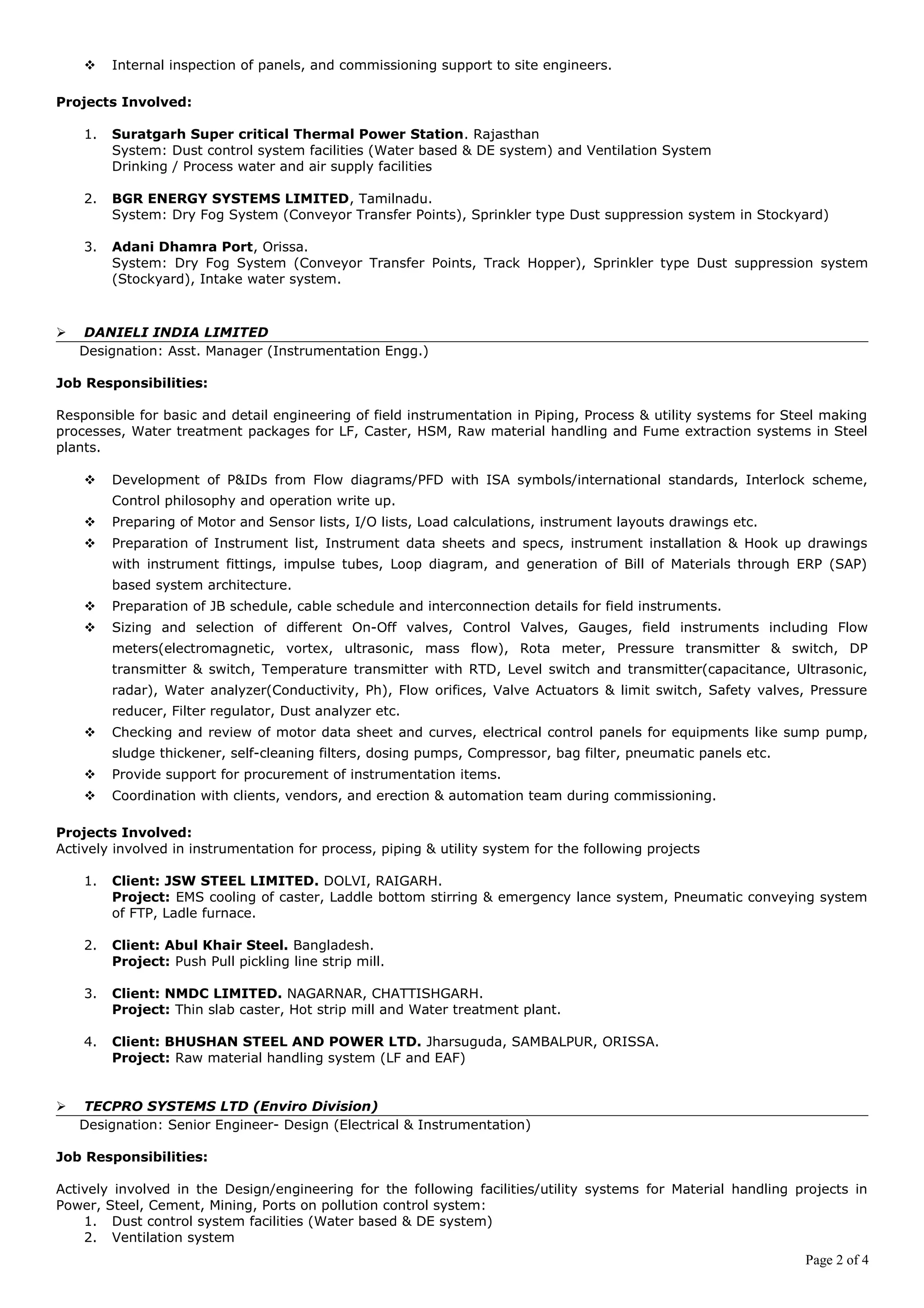Resume electrical & instrumentation engg 10+ yrs exp | DOC | Civil ...