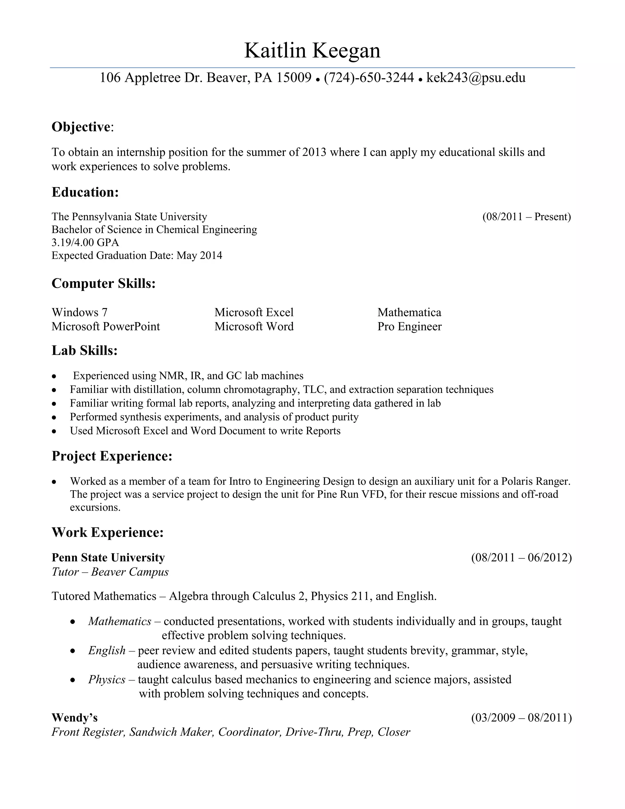 Resume fall 2012 final document | PDF | Free Download