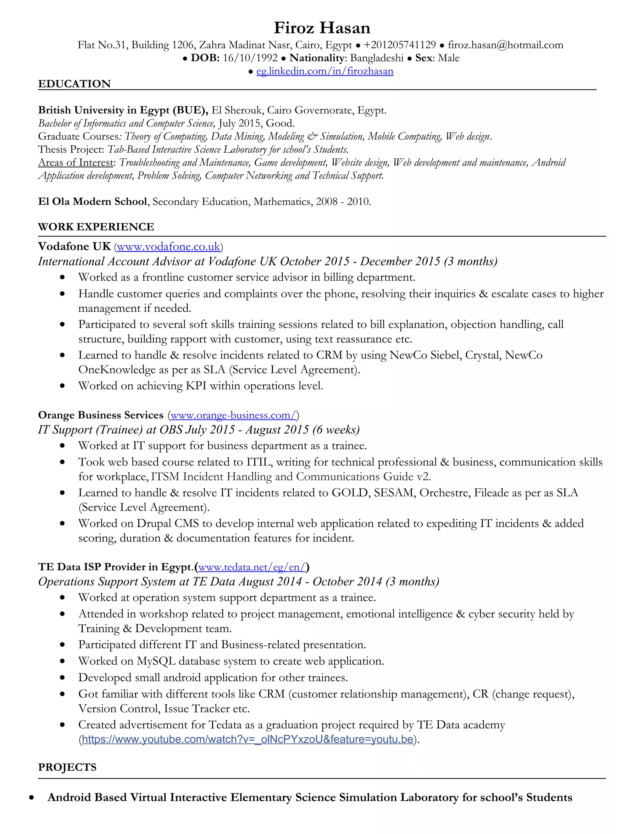 Resume Firoz Hasan | DOC