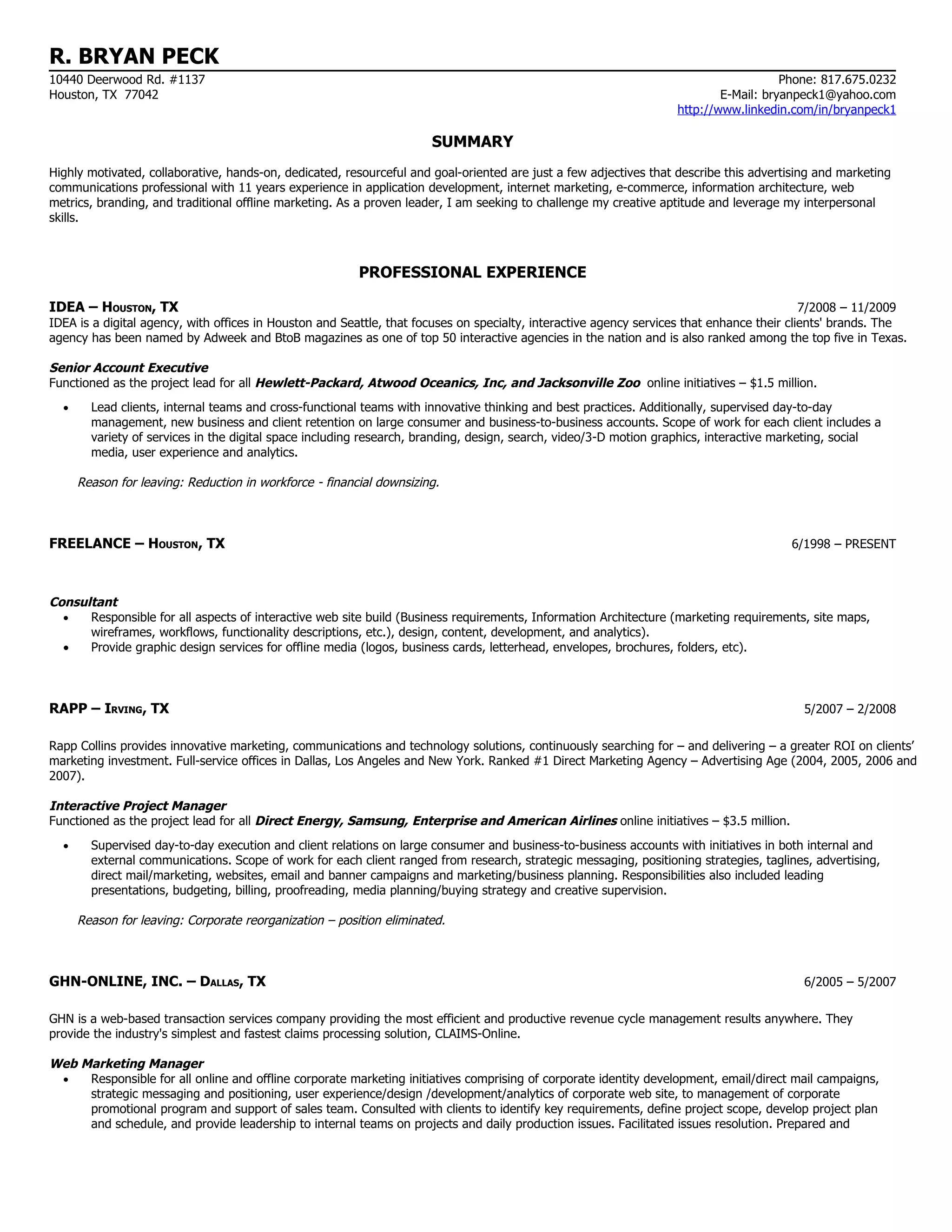 Resume For Bryan Peck | PDF