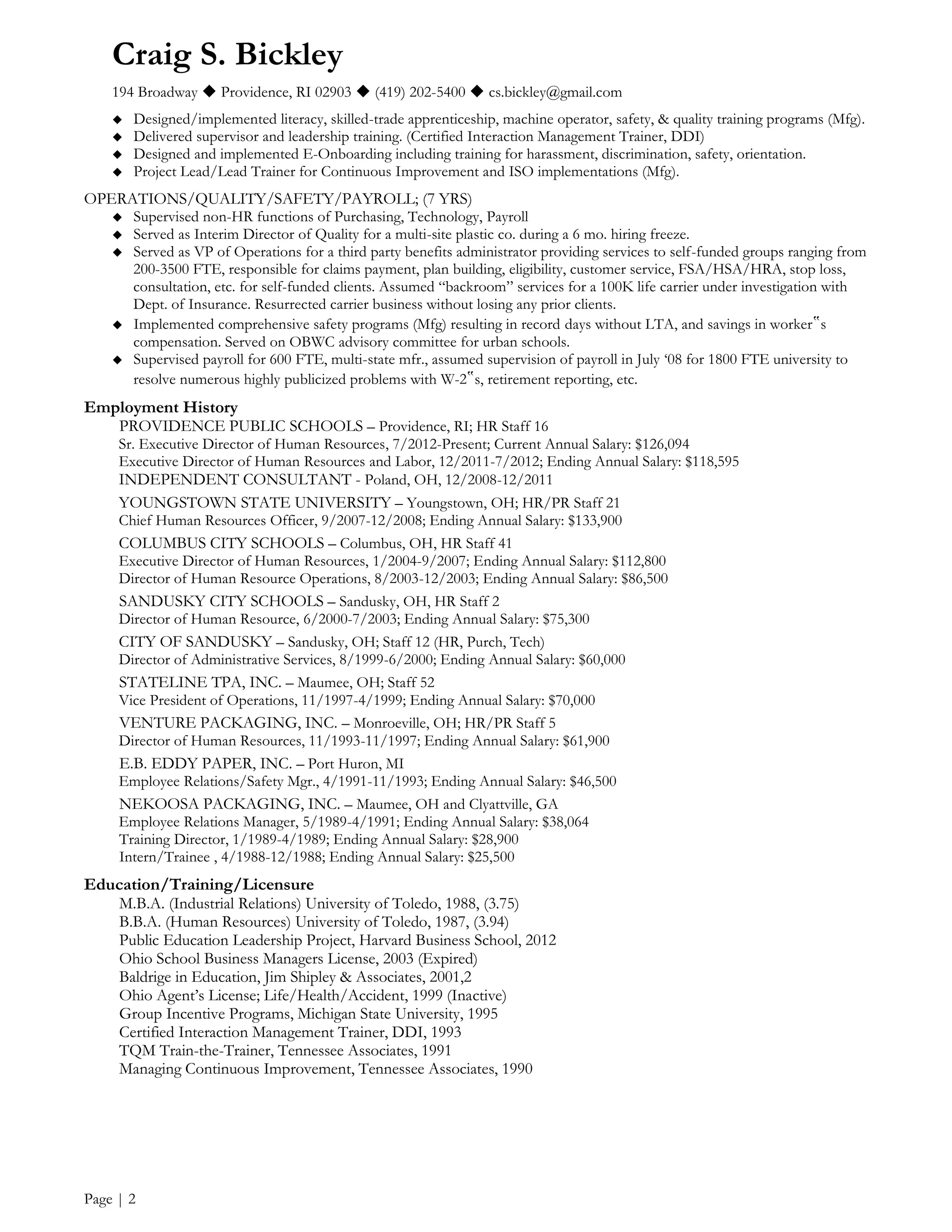 Resume for Craig S. Bickley | PDF