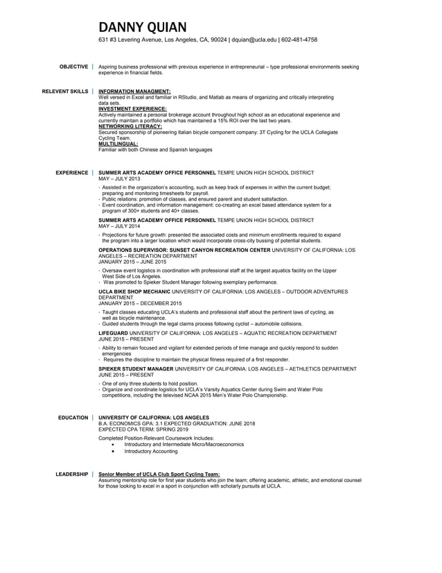 Danny Quian UCLA Resume | PDF