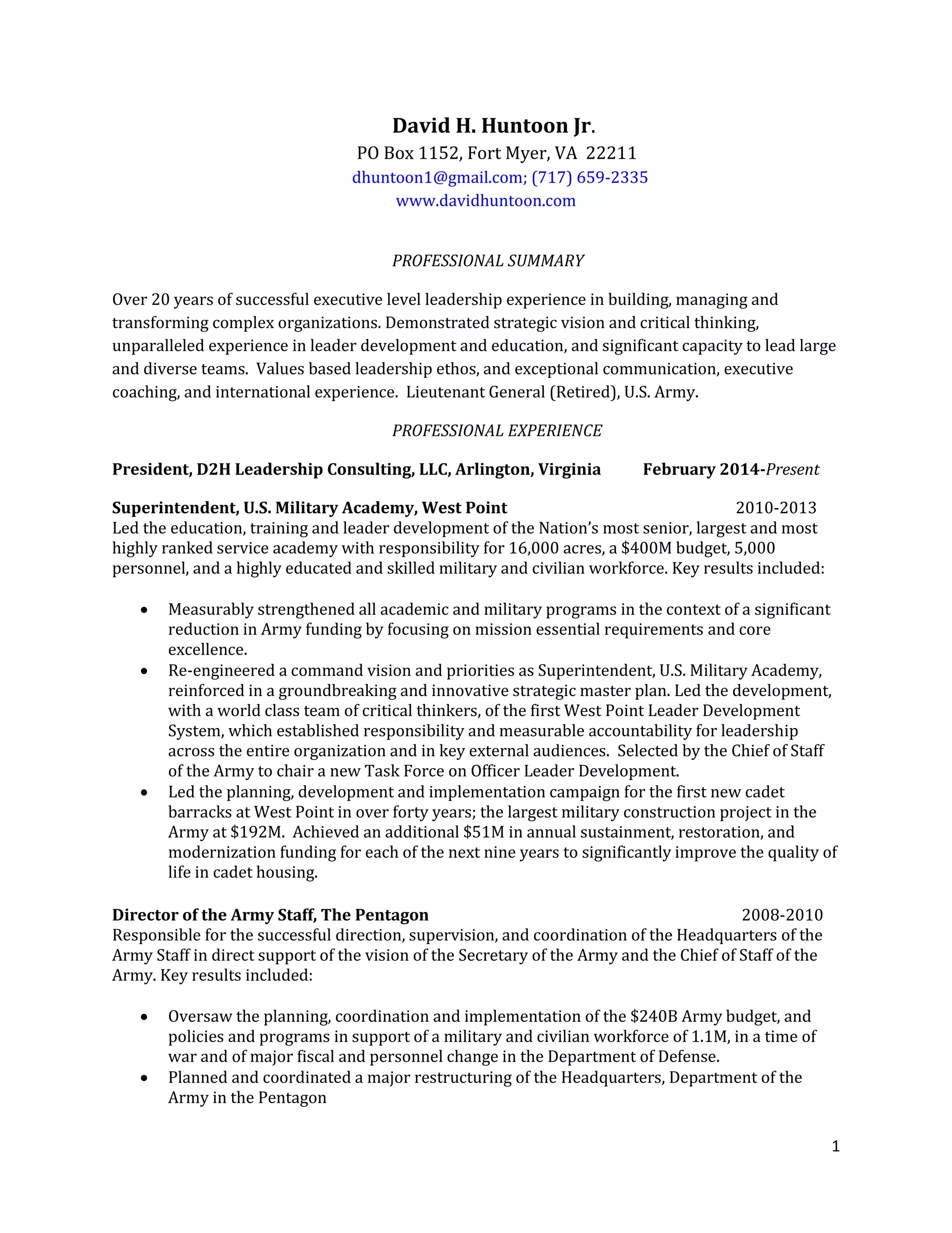 Resume for David H. Huntoon, Jr. | PDF