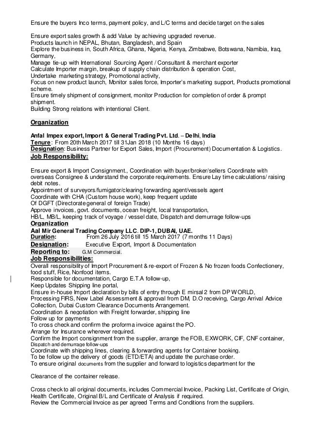 Resume for G.M International Business.docx | Logistics | Business