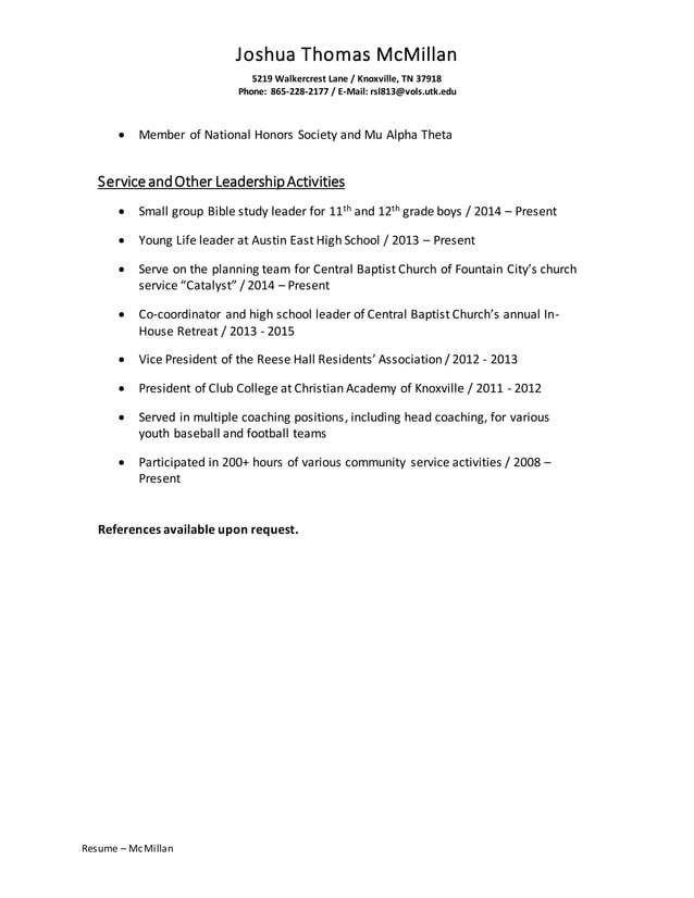 Resume for Joshua McMillan | PDF