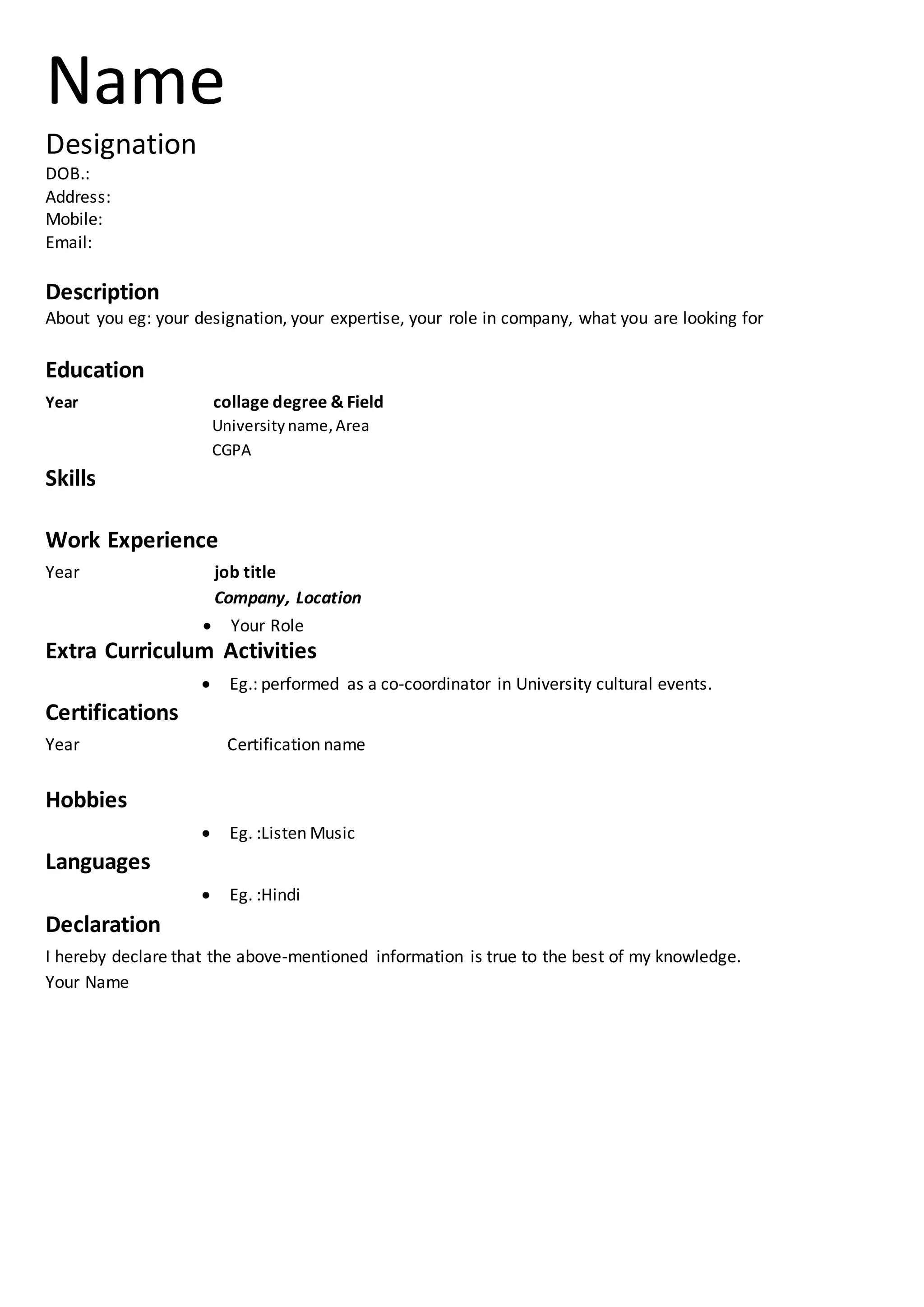 Resume format 2020 - Simple | DOCX